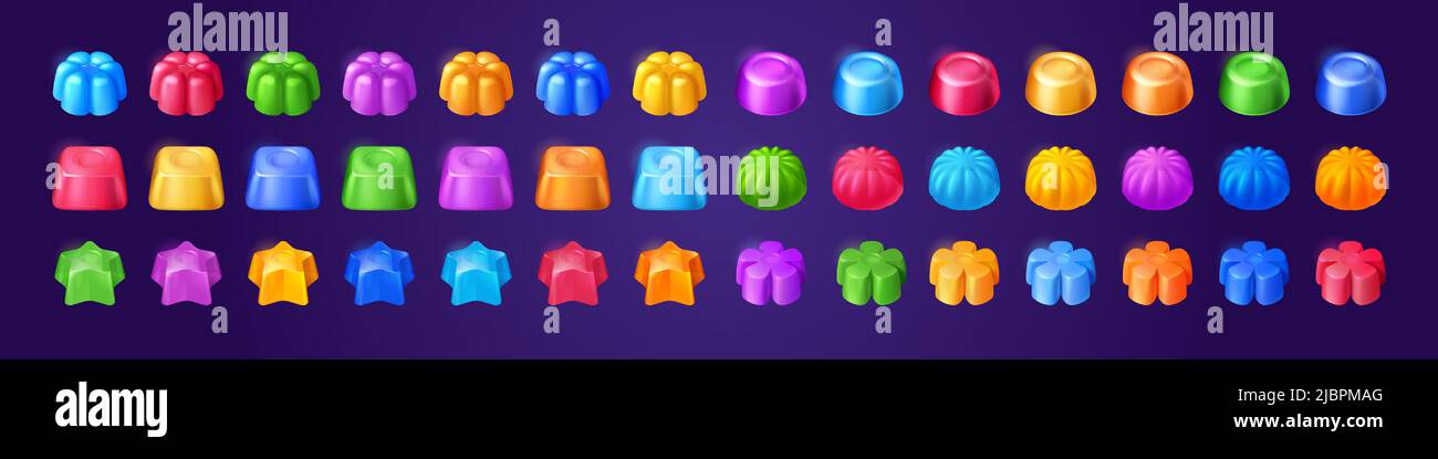 Jelly candies, game icons or ui buttons set. Funny cartoon assets for ...