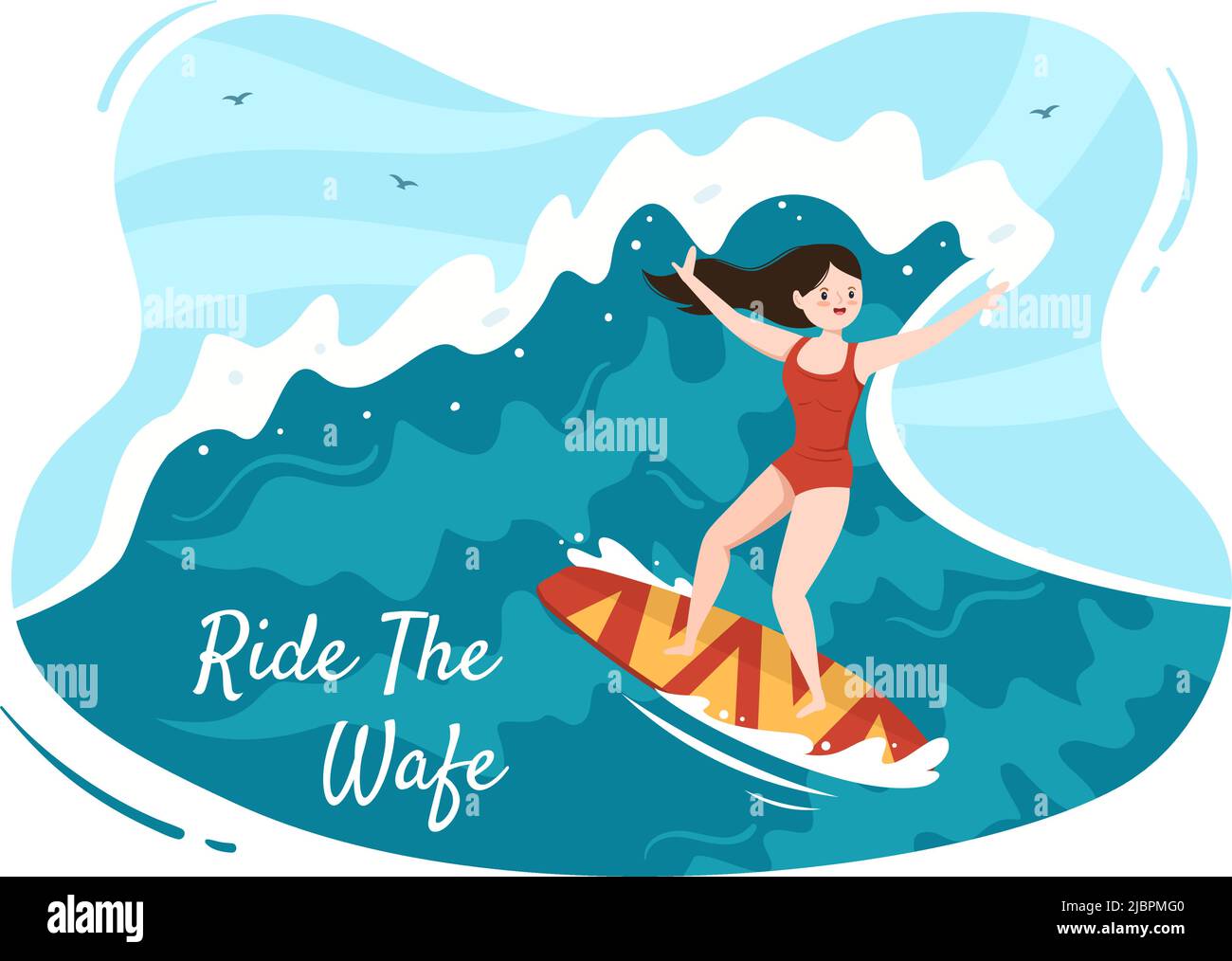 Summer Surfing of Water Sport Activities Cartoon Illustration with ...