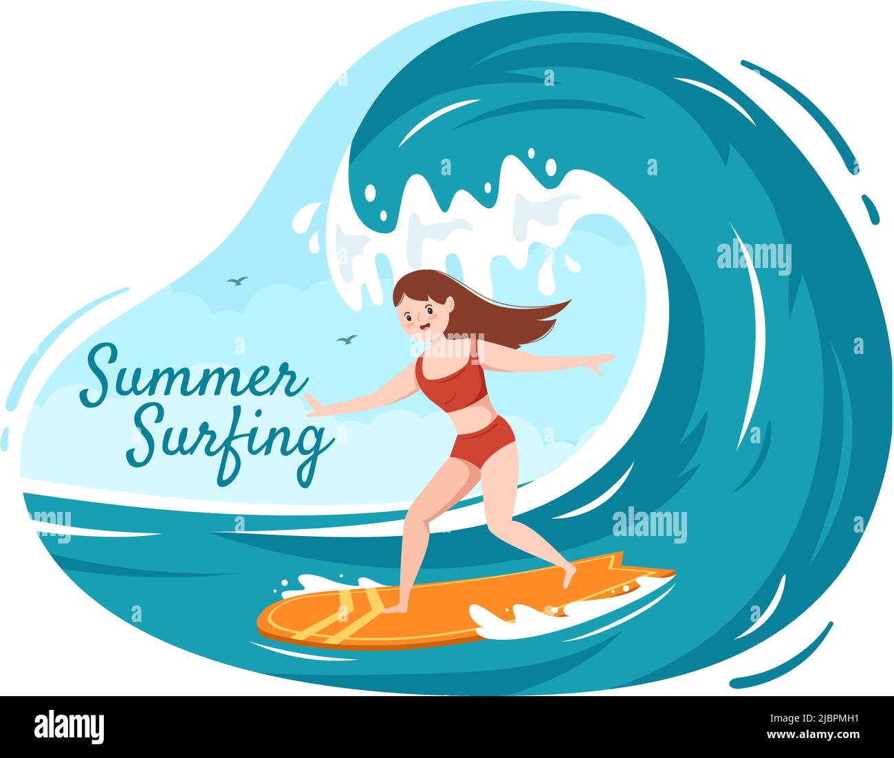 Summer Surfing of Water Sport Activities Cartoon Illustration with ...