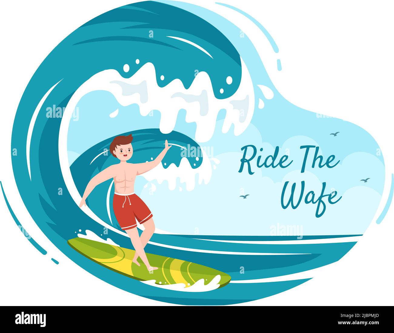 Summer Surfing of Water Sport Activities Cartoon Illustration with ...