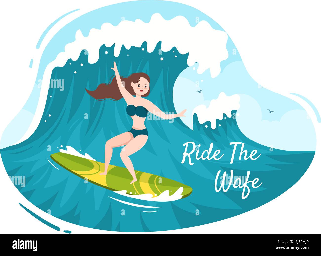 Summer Surfing of Water Sport Activities Cartoon Illustration with ...