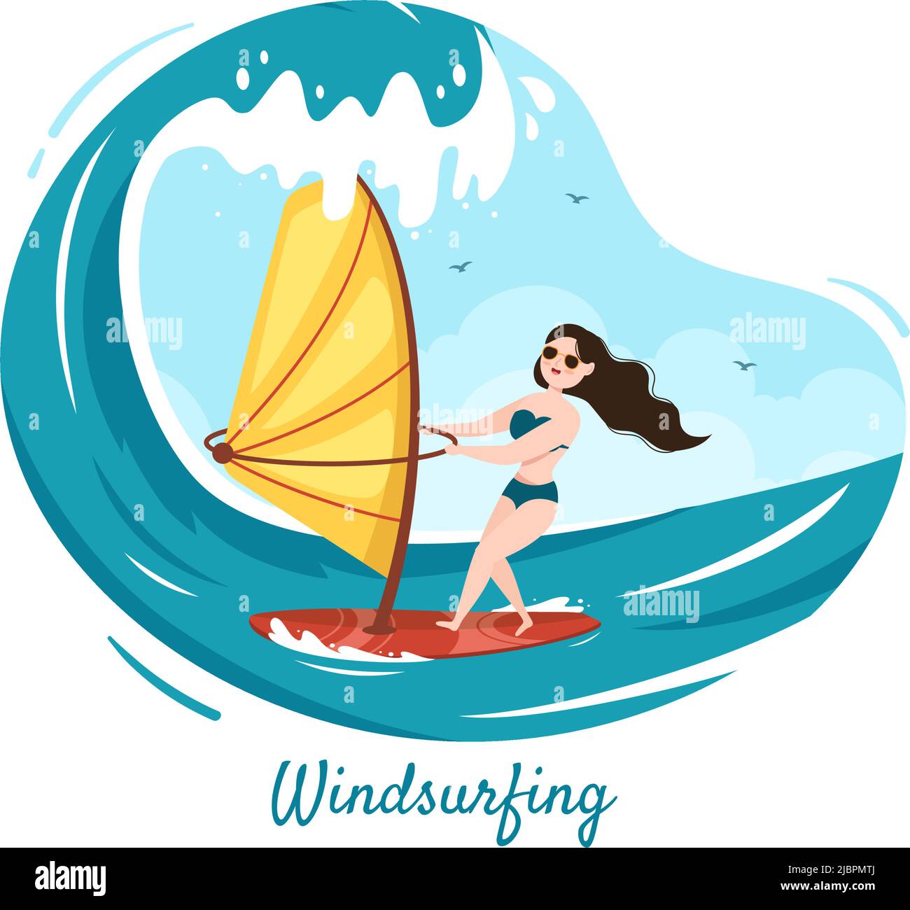 Summer Windsurfing of Water Sport Activities Cartoon Illustration with ...