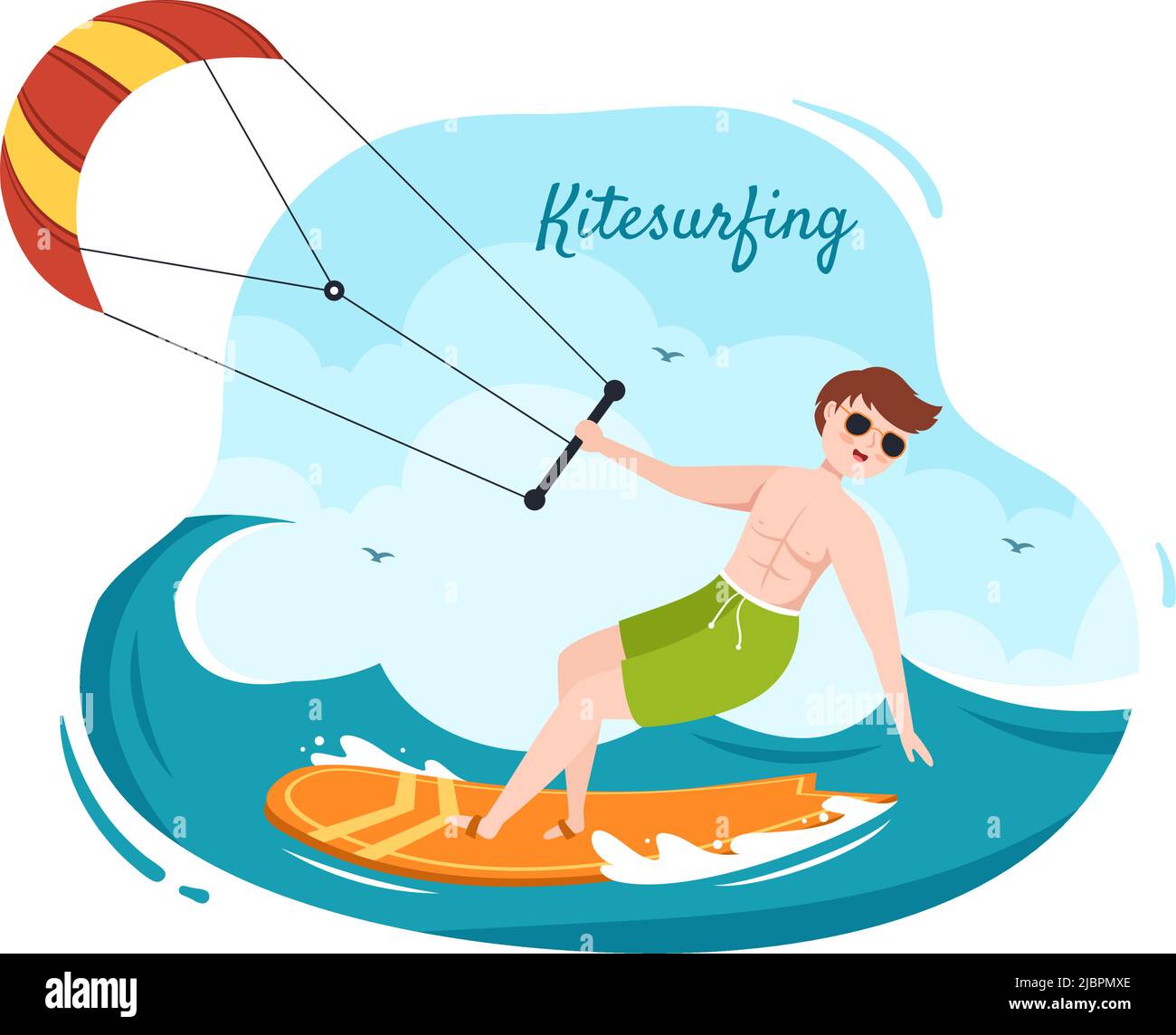Summer Kitesurfing of Water Sport Activities Cartoon Illustration with ...