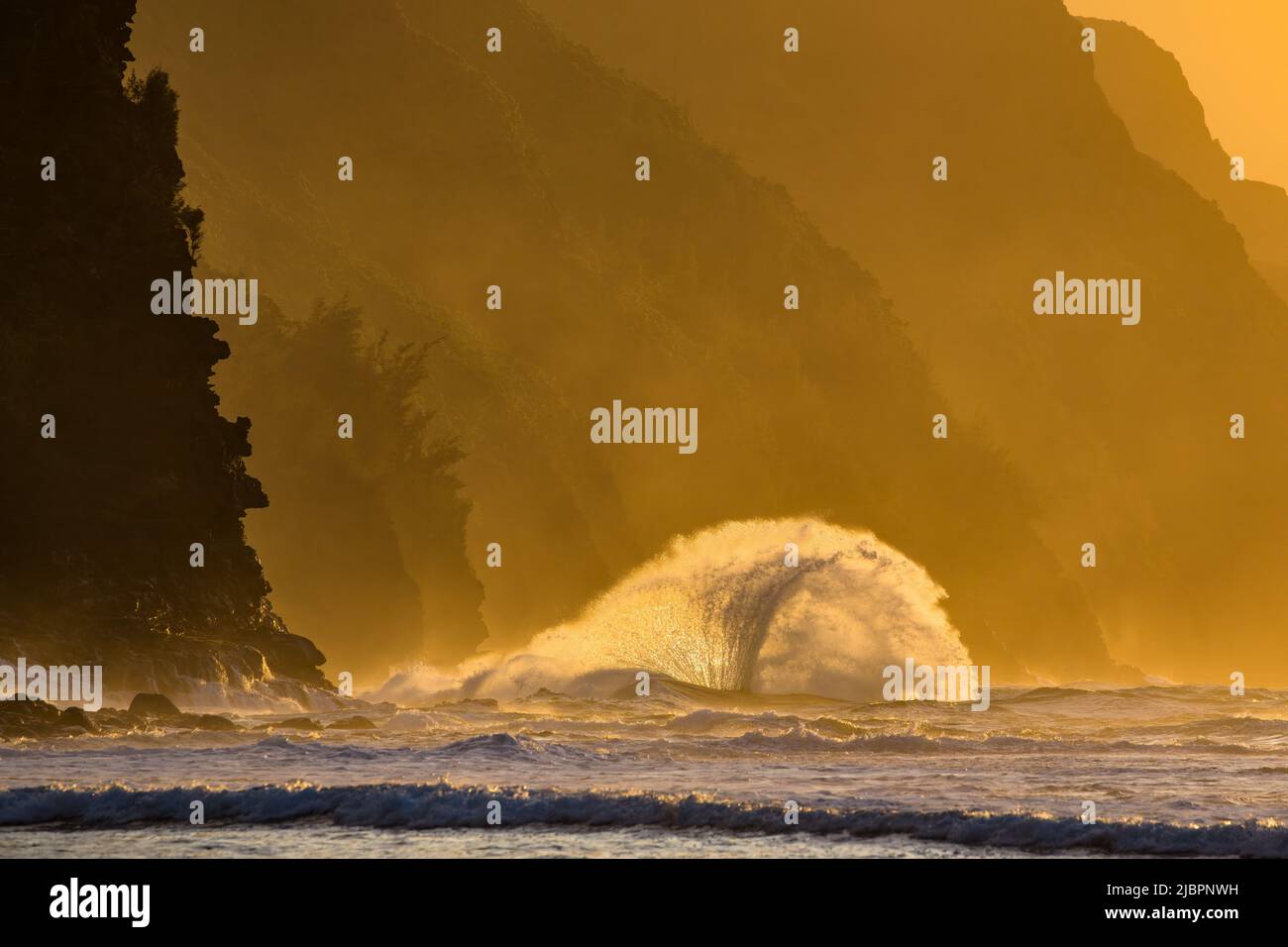 Explosion of water created by colliding outgoing and incoming waves off ...