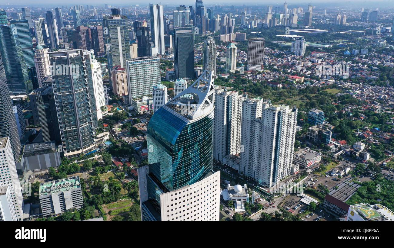 Aerial view of the Sudirman avenue in the heart of Jakarta business ...