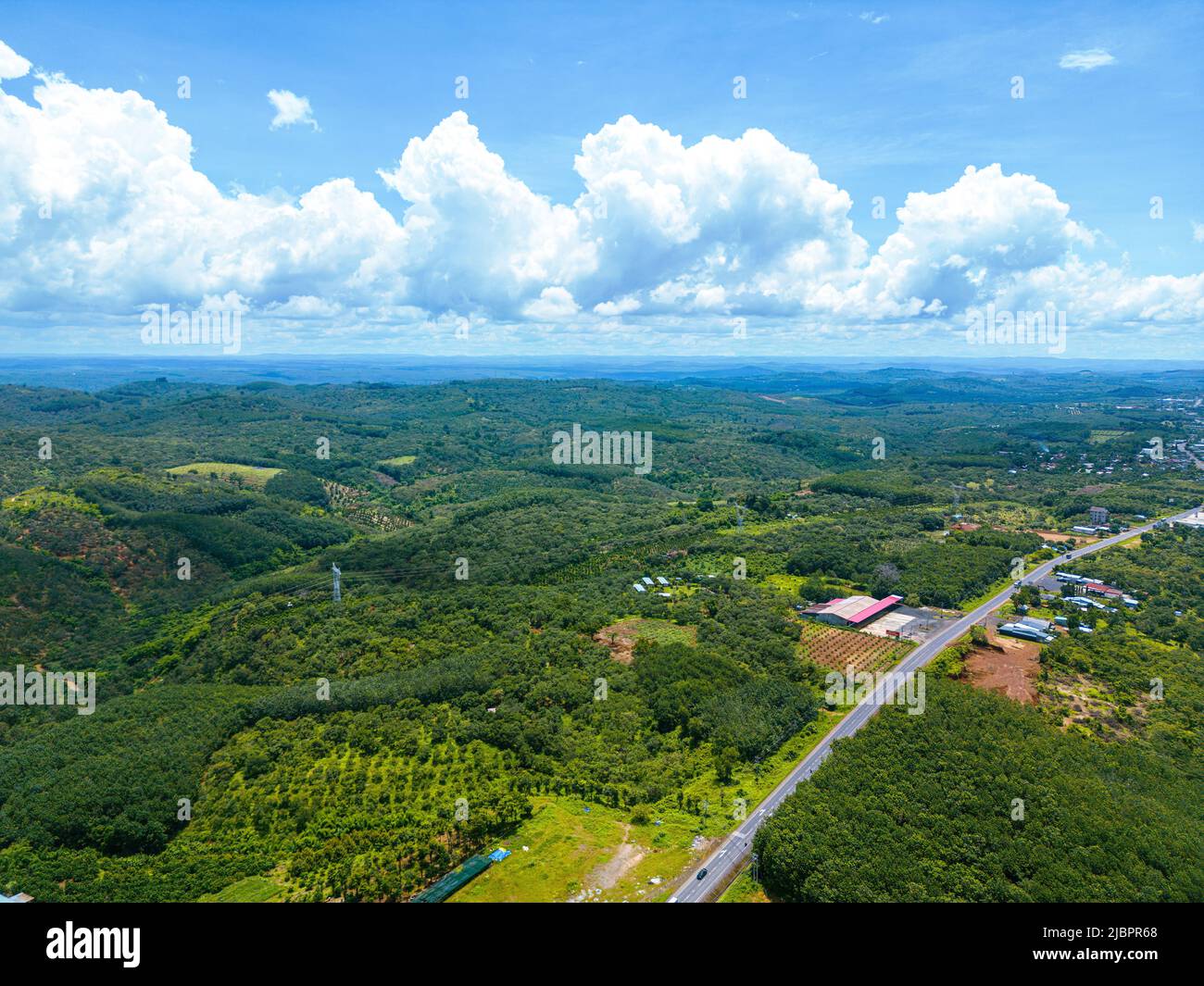 Aerial view of National Route 14 in Binh Phuoc province, Vietnam with ...