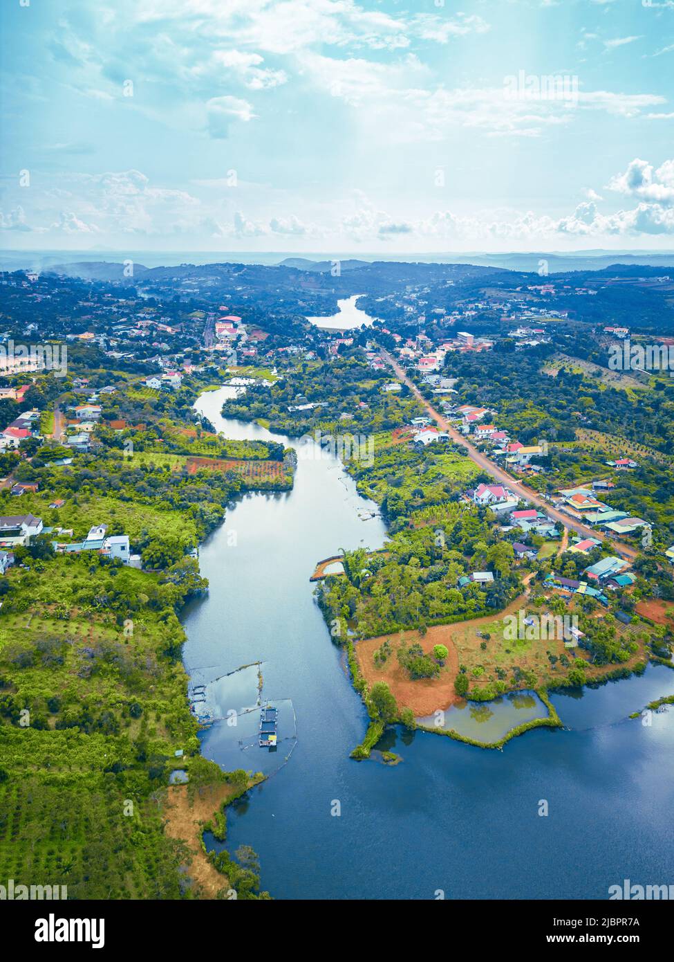 Aerial view of National Route 14 in Kien Duc town, Dac Nong province ...