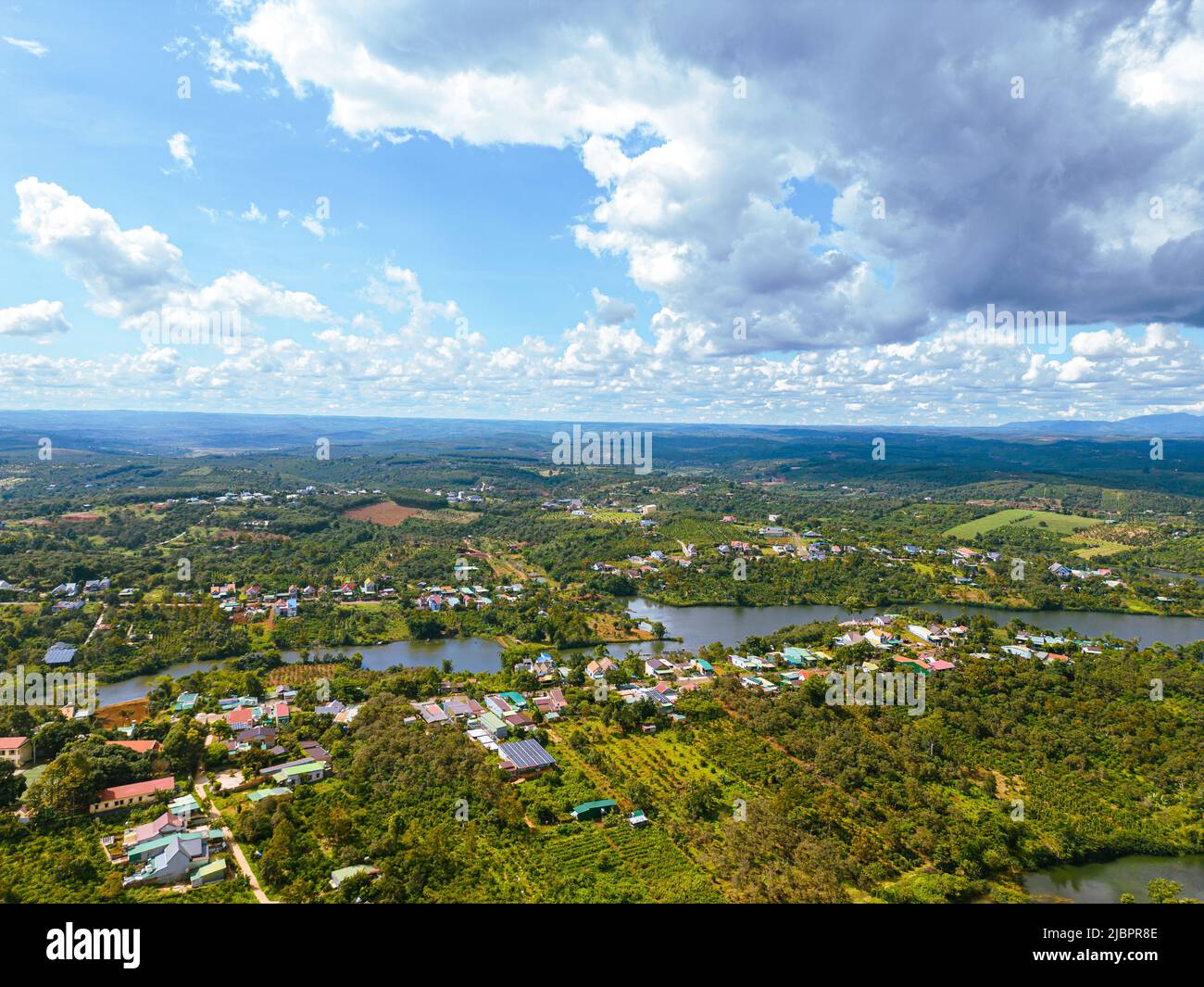 Aerial view of National Route 14 in Kien Duc town, Dac Nong province ...