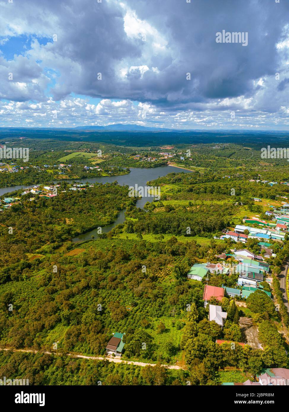 Aerial view of National Route 14 in Kien Duc town, Dac Nong province ...