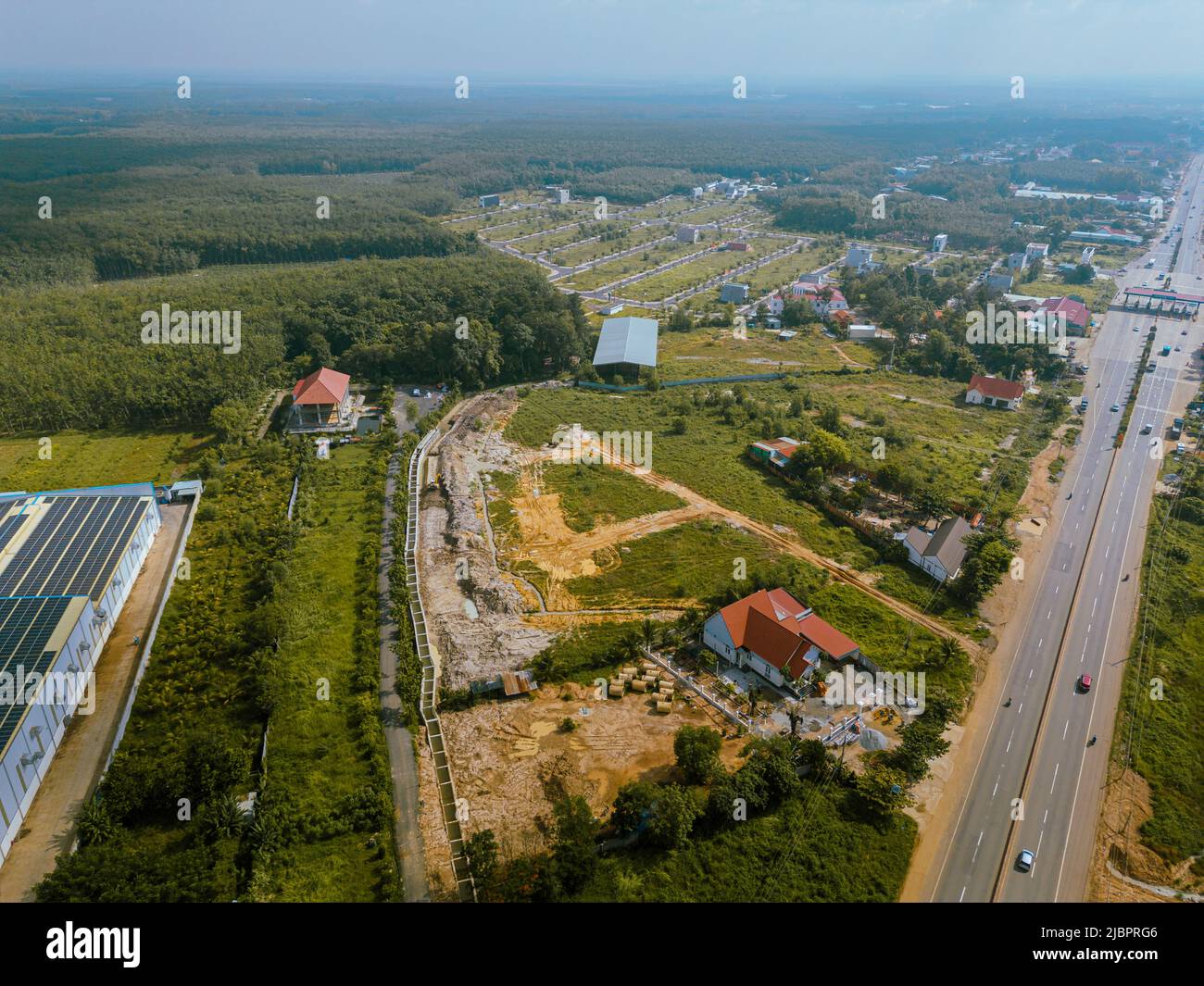 Aerial view of National Route 14 in Binh Phuoc province, Vietnam with ...