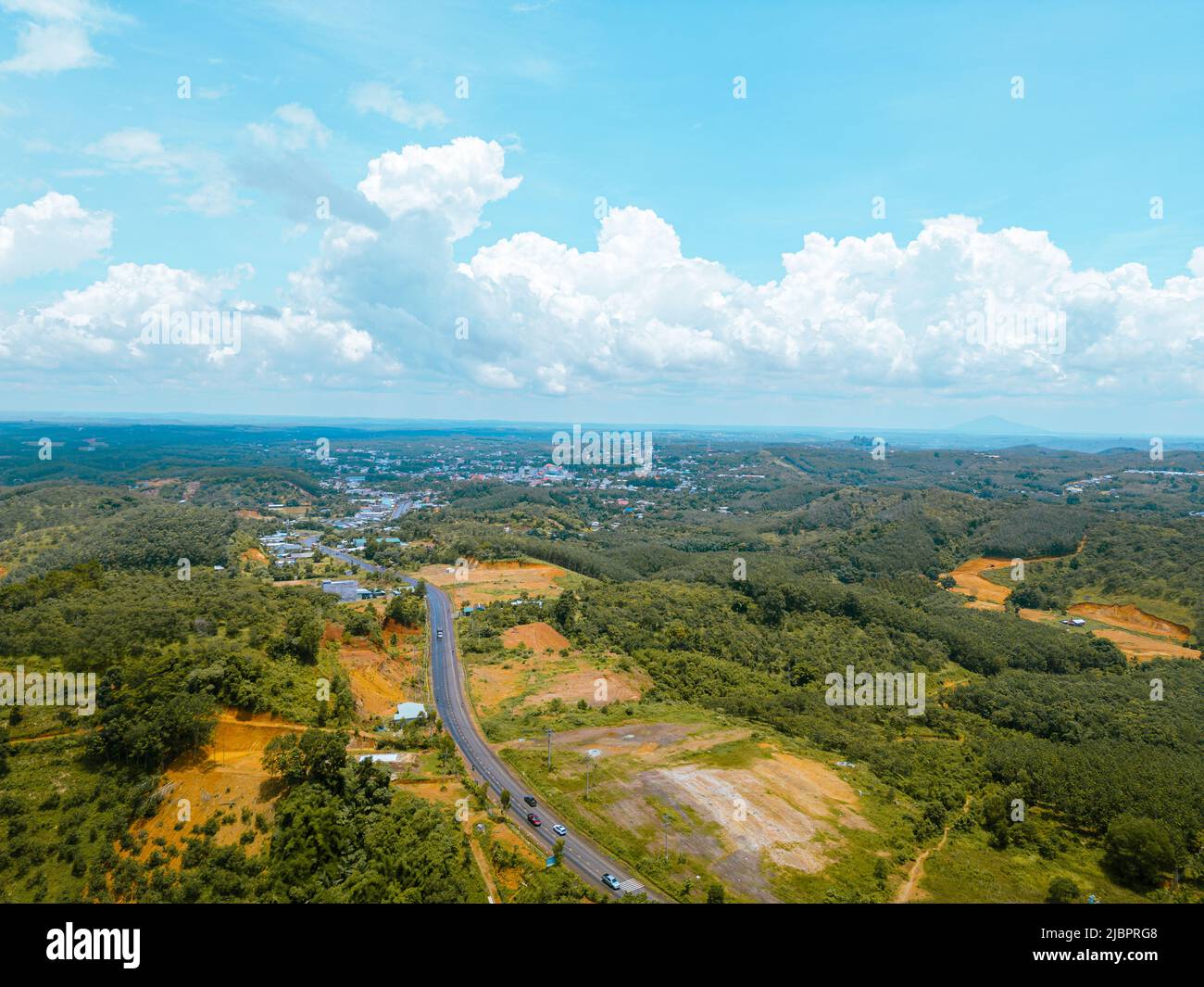 Aerial view of National Route 14 in Binh Phuoc province, Vietnam with ...