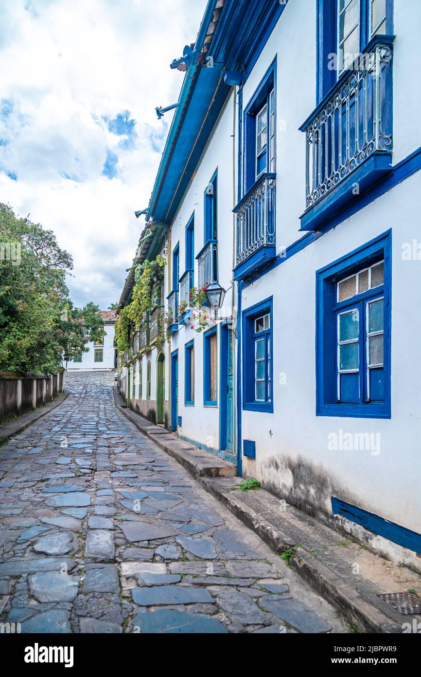 Colorful houses on the street of Diamantina in Brazil in South America ...