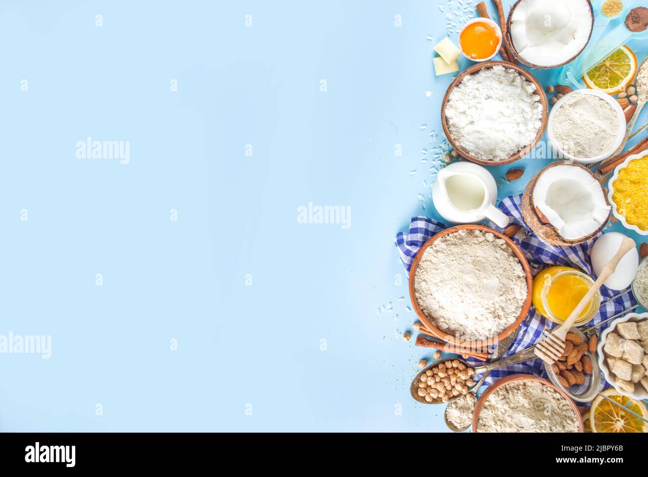 Cooking baking background frame background. Selection of various gluten ...