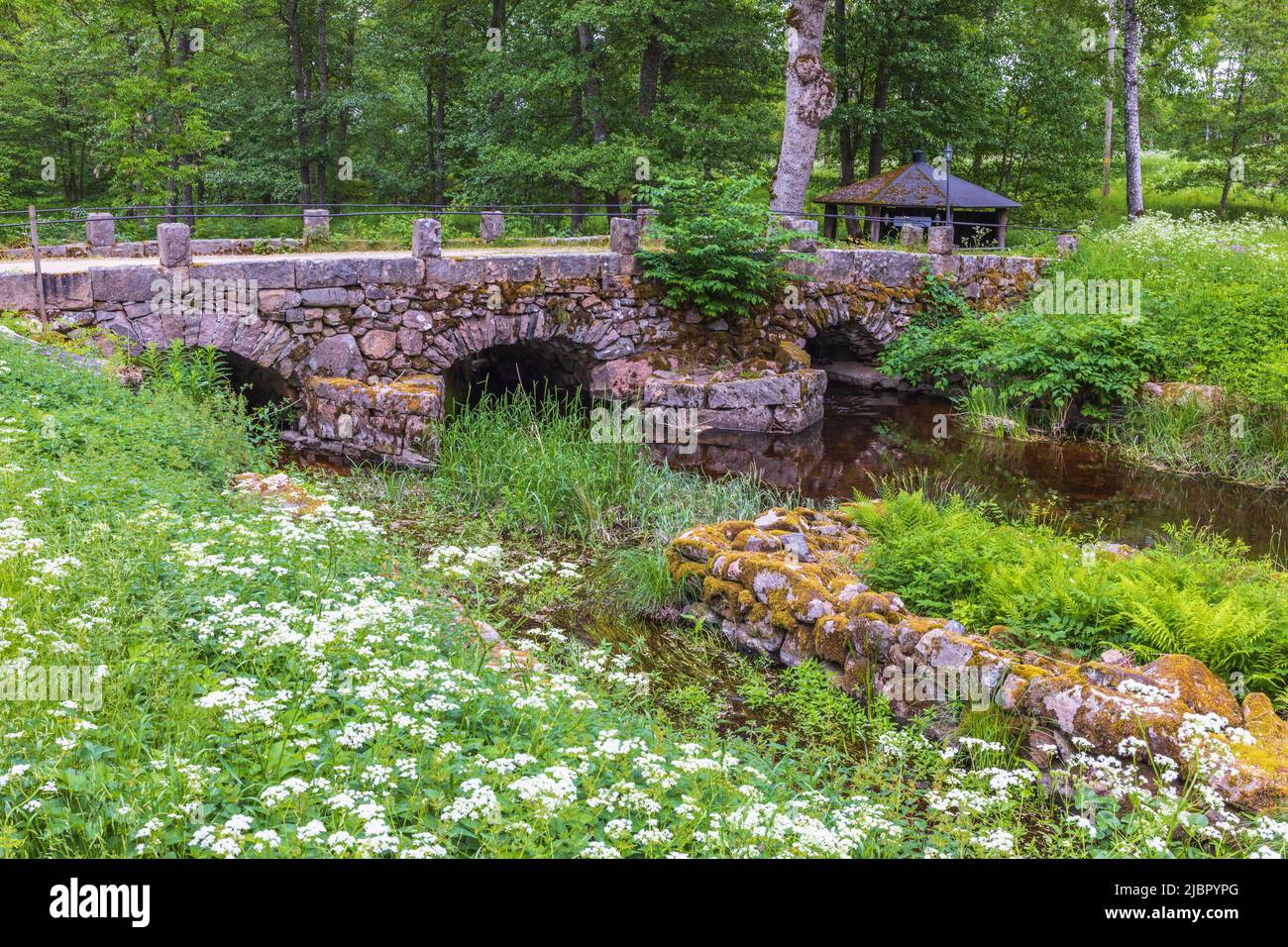 Idyllic old arch bridge over a river in the countryside Stock Photo - Alamy