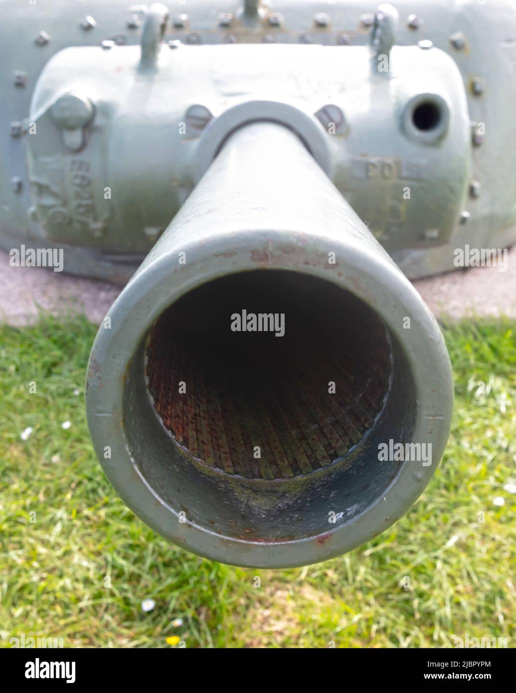 Barrel of a dug in Sherman tank in the Netherlands, used in the cold ...