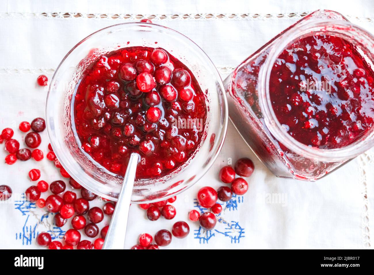 Berries and jam top view Stock Photo - Alamy
