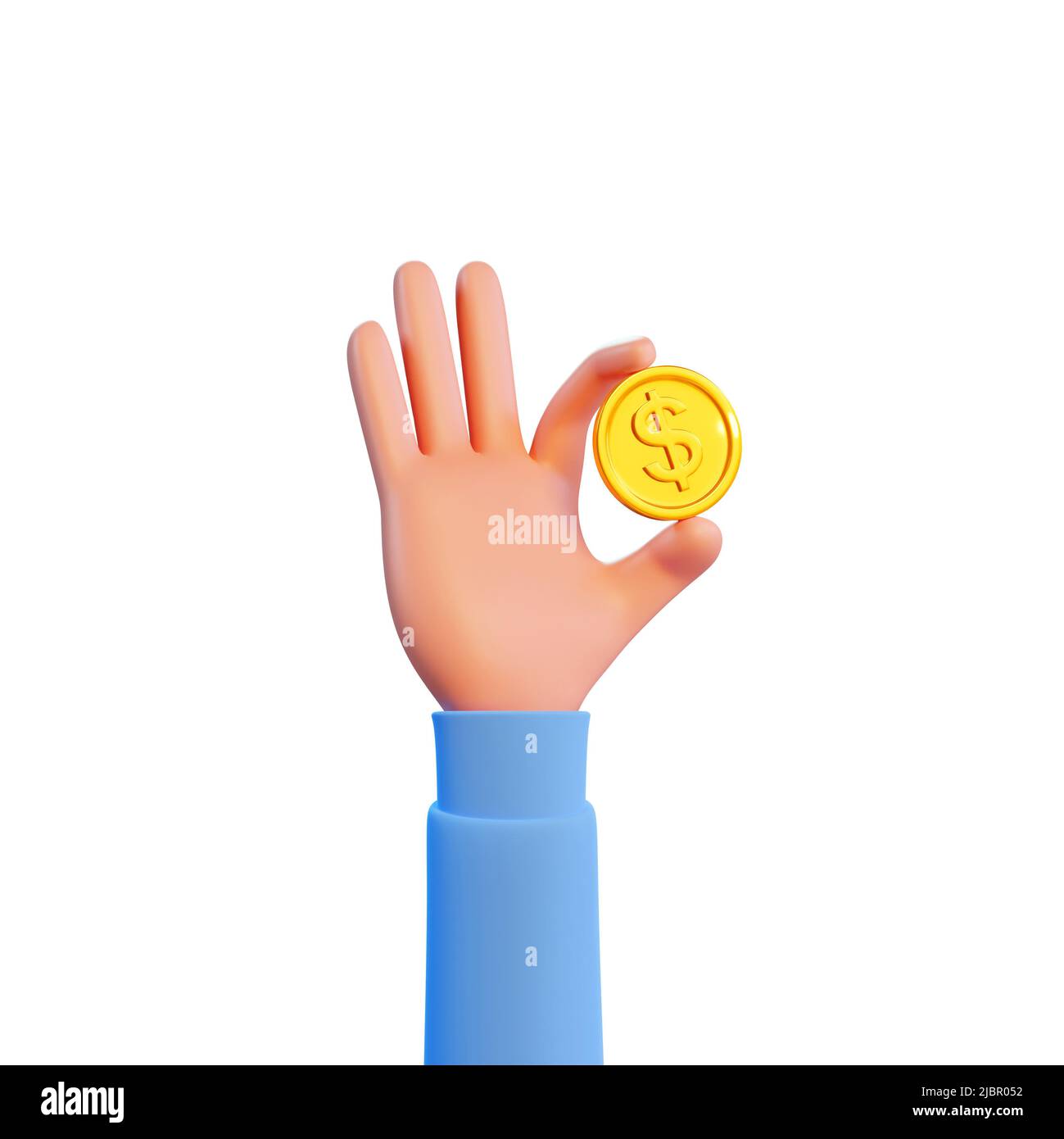 3d hand holding golden dollar coin Stock Photo - Alamy