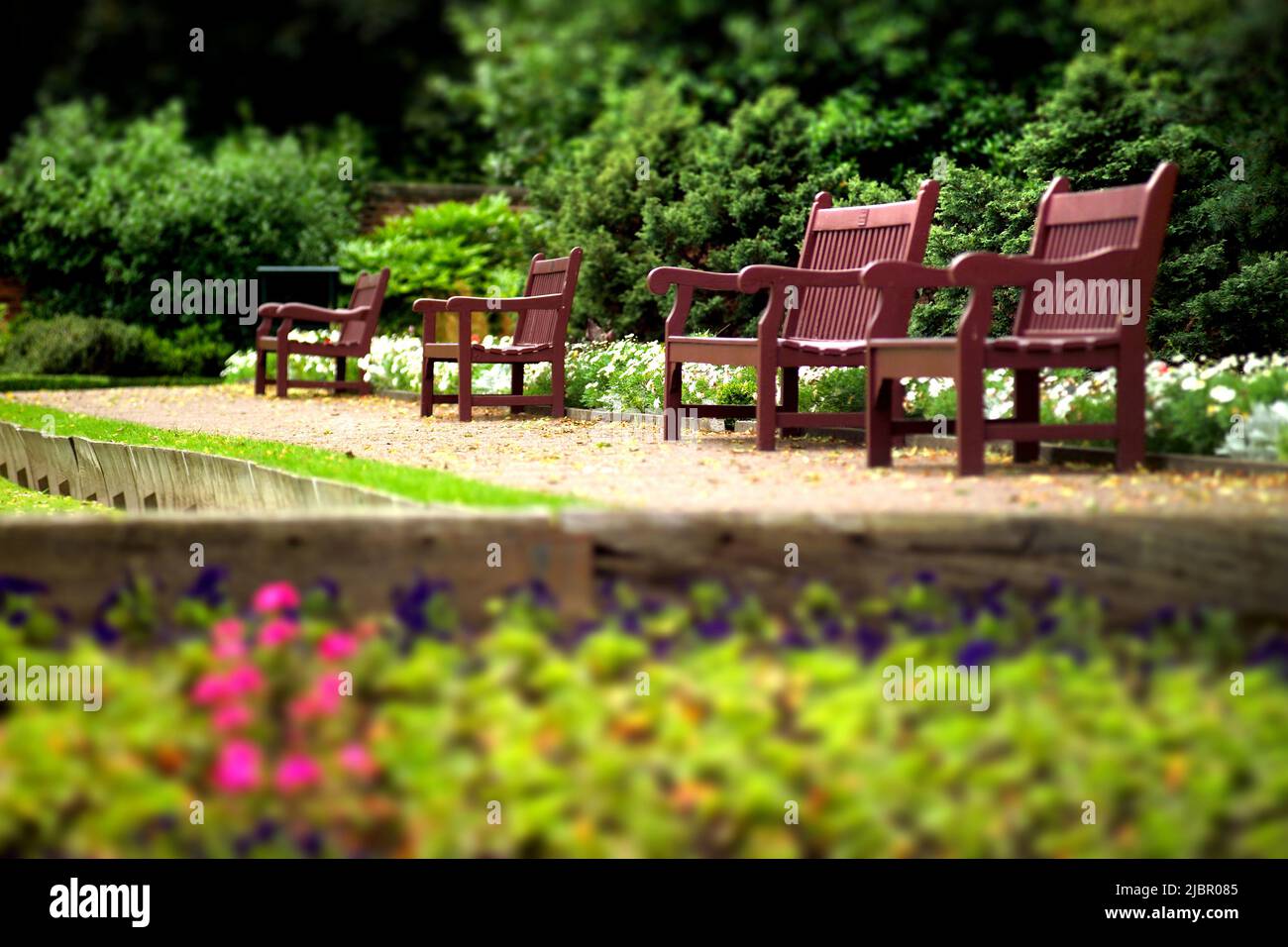 Benches at bowling green in Hexham Park, Northumberland Stock Photo - Alamy
