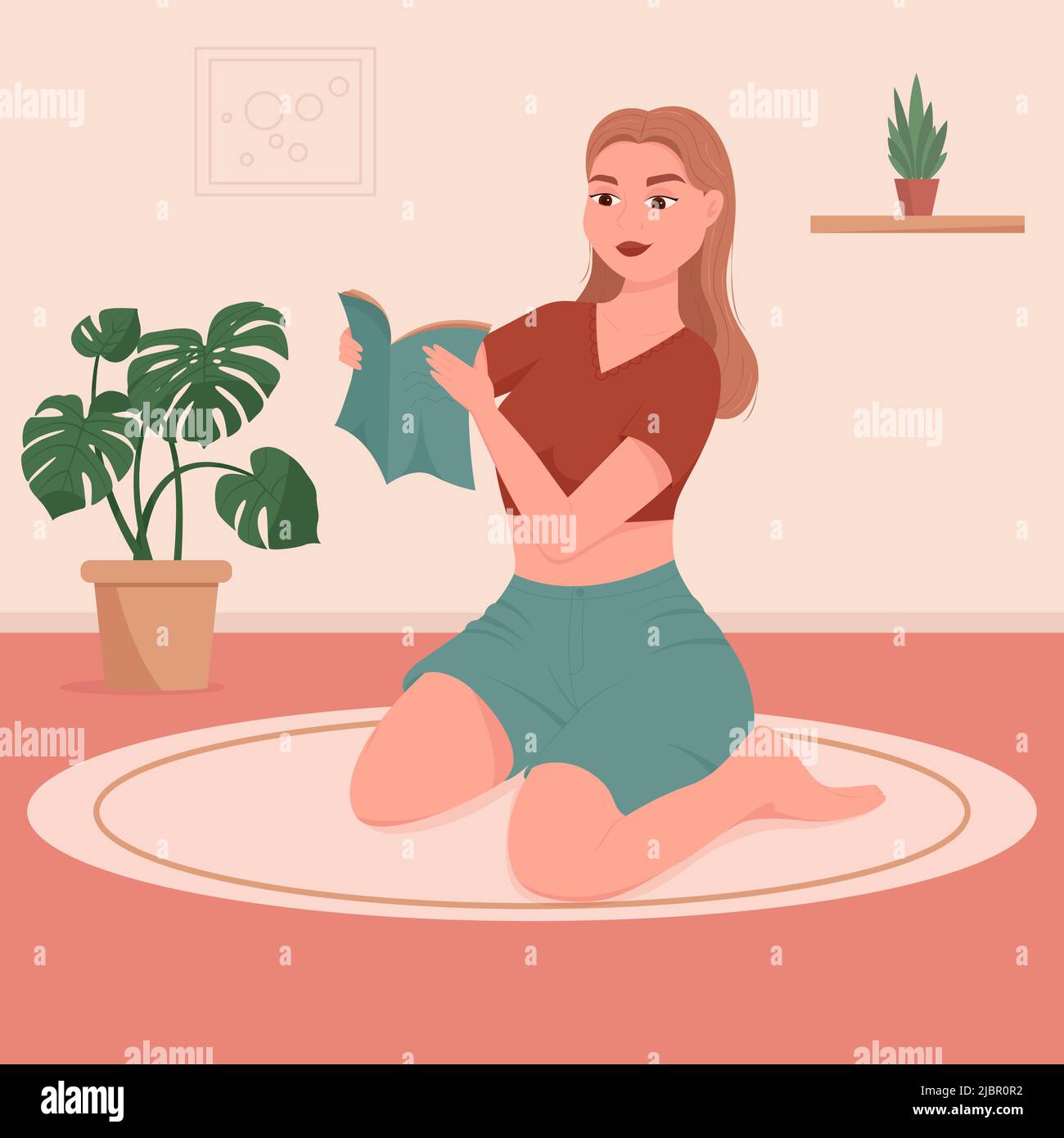 Woman reading book. Distance studying. Read more book concept. Flat ...