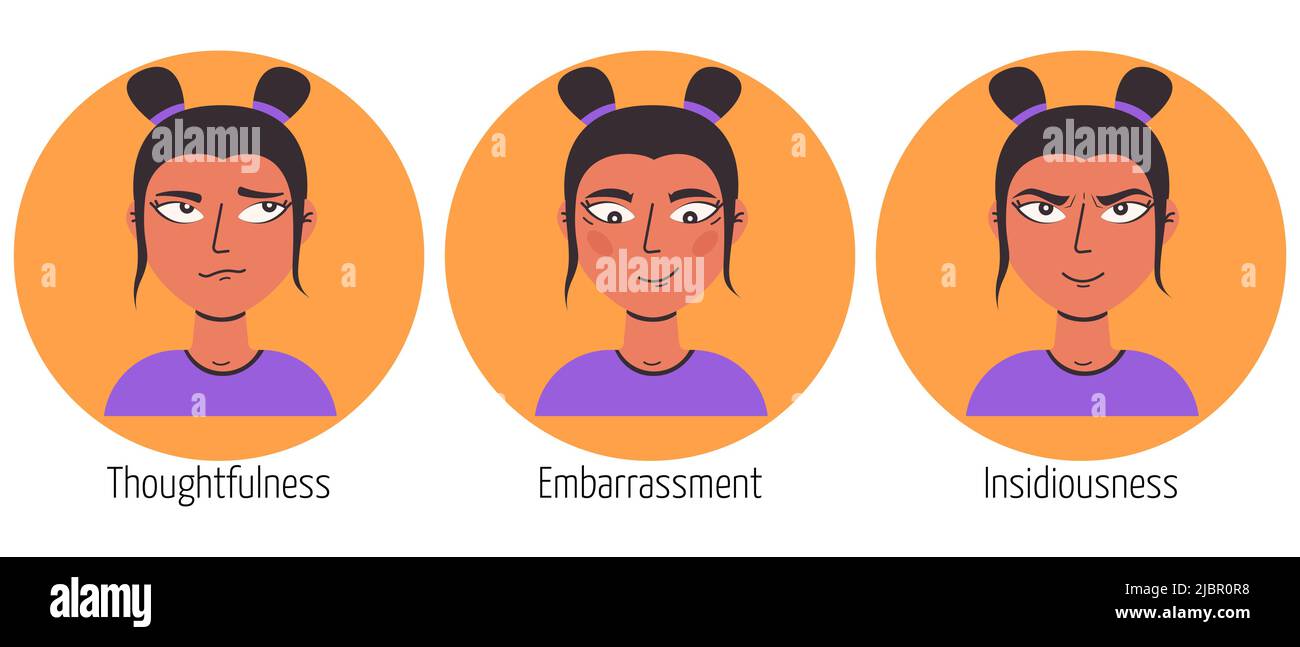 Set of different emotions of a female character. Facial expression. Set ...