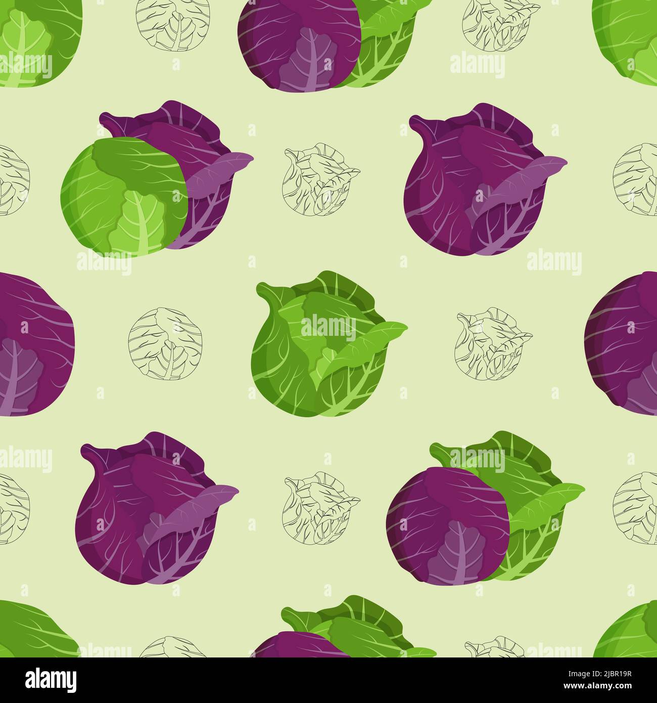 Cute cabbage seamless pattern. Flat vector illustration Stock Vector ...