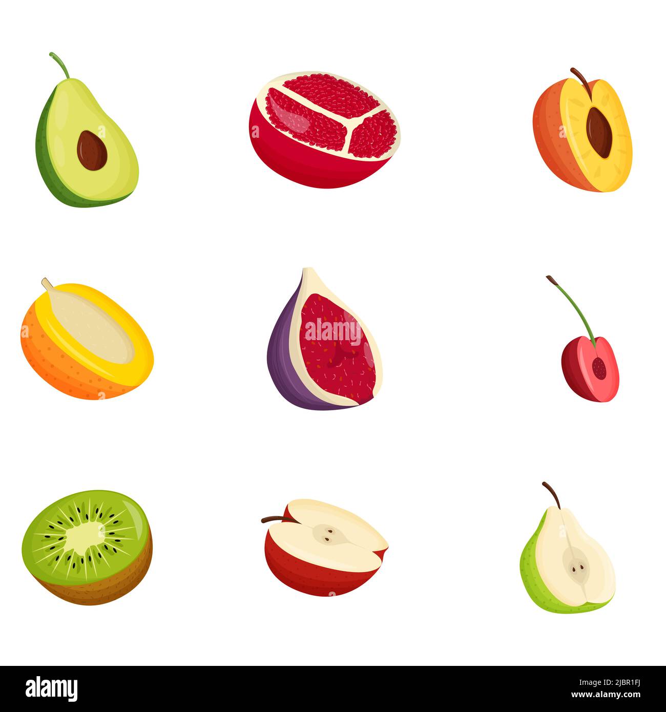 Set of half fruits. Vegetarian food, healthy eating concept. Avocado ...