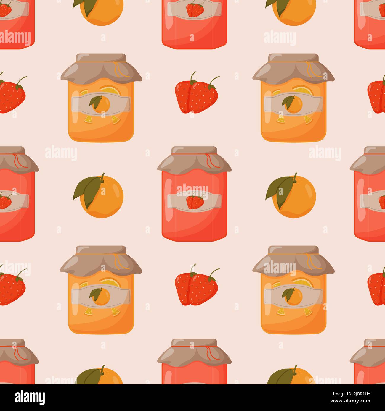 Glass jars of jam made of orange and strawberry with a closed lid ...