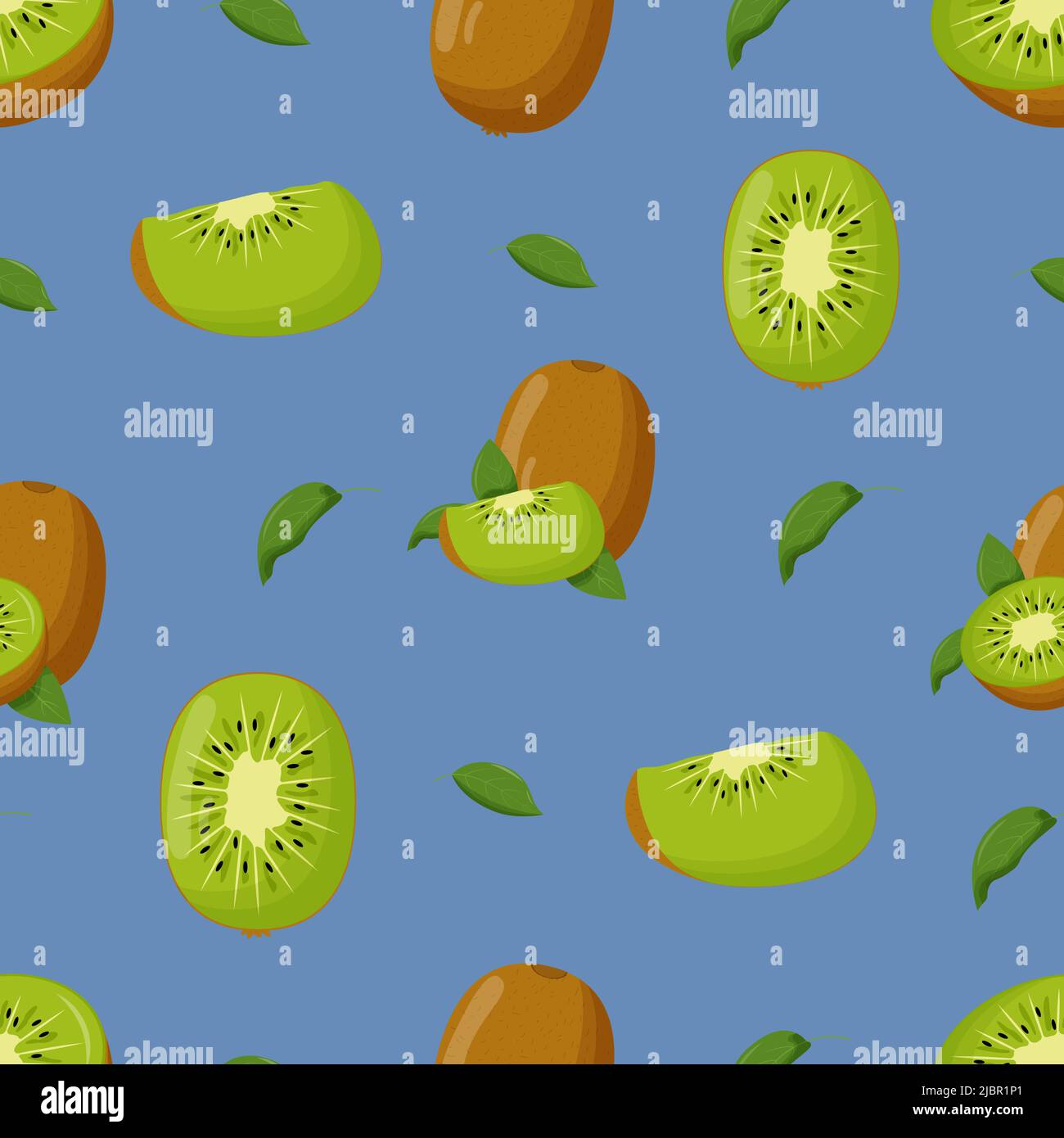 Kiwi with green leaves seamless pattern. Flat vector illustration Stock ...