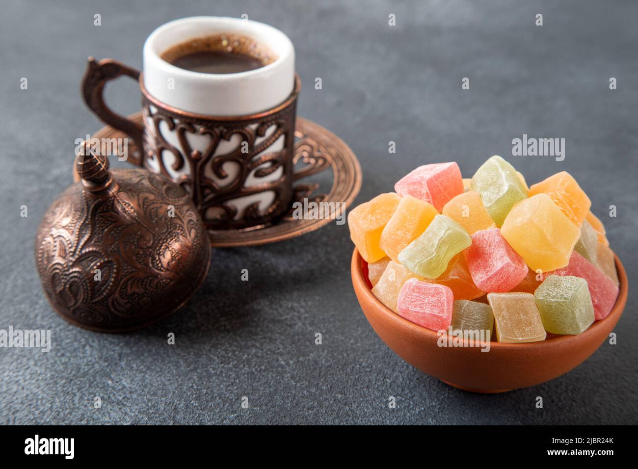 Traditional Turkish delight and Turkish coffee Stock Photo - Alamy