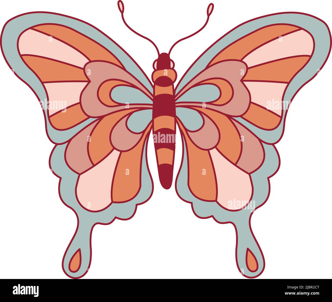 Butterfly Retro 70s 60s Groovy Hippie vector illustration. Boho Summer ...