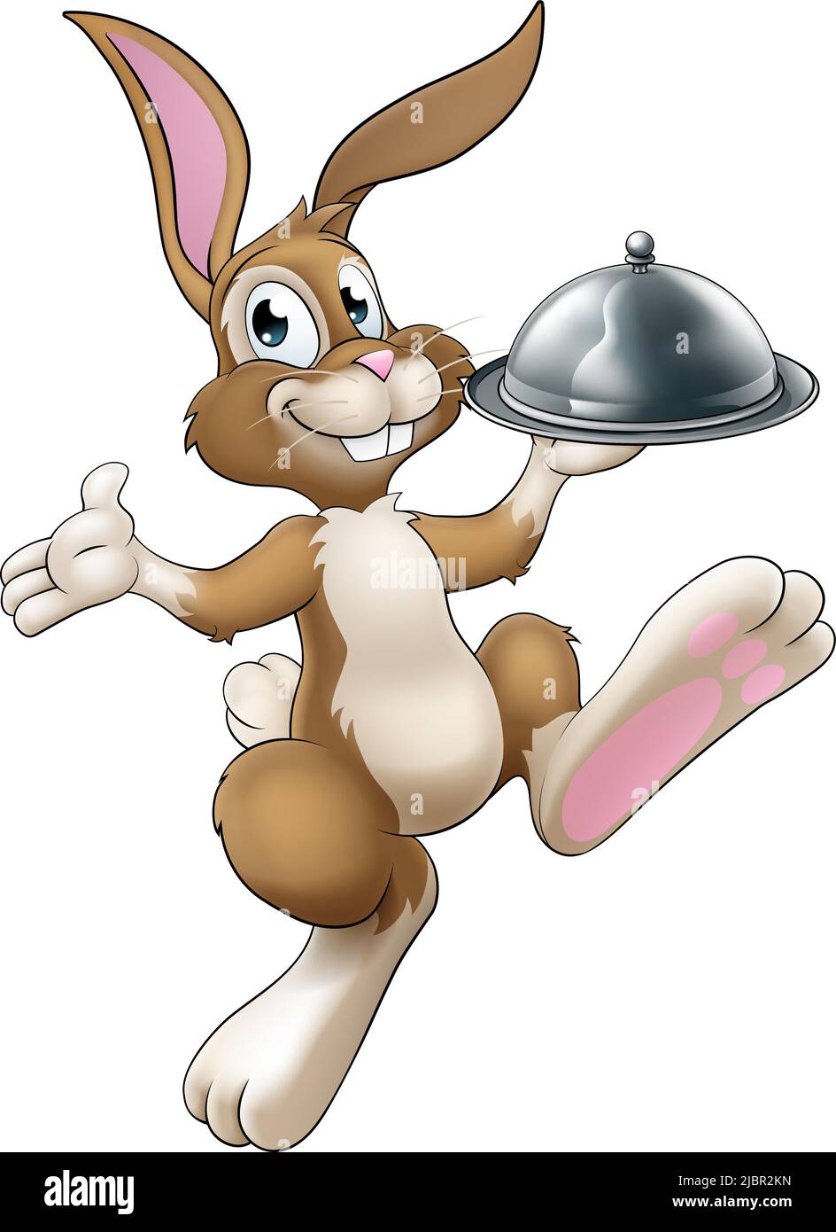 Easter Bunny Rabbit Cartoon Food Tray Cloche Chef Stock Vector Image ...