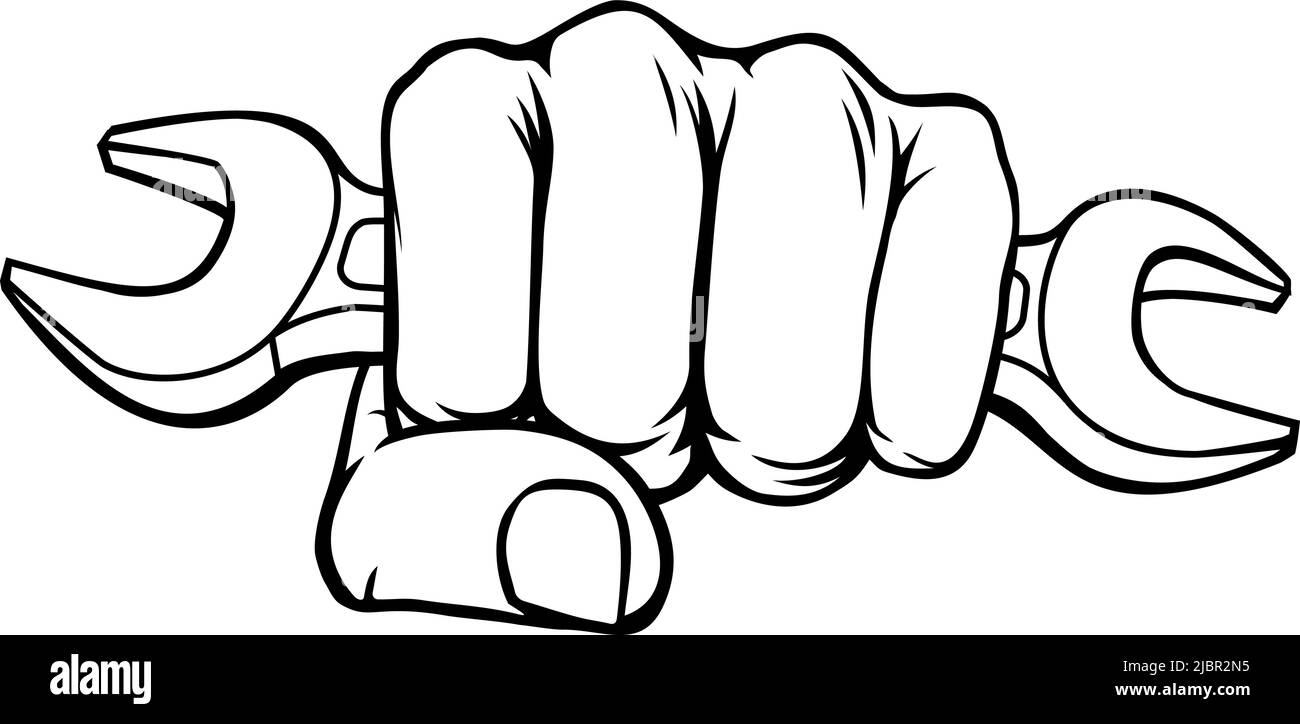 Fist Hand Holding Spanner Wrench Cartoon Concept Stock Vector Image ...