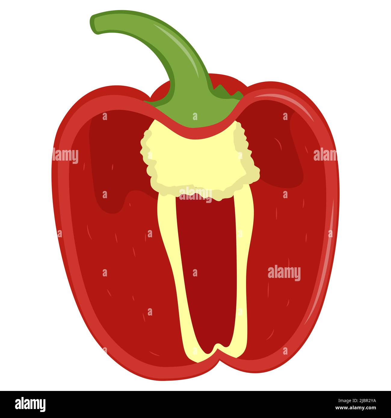 Half of cute red pepper isolated on white background. Flat vector ...