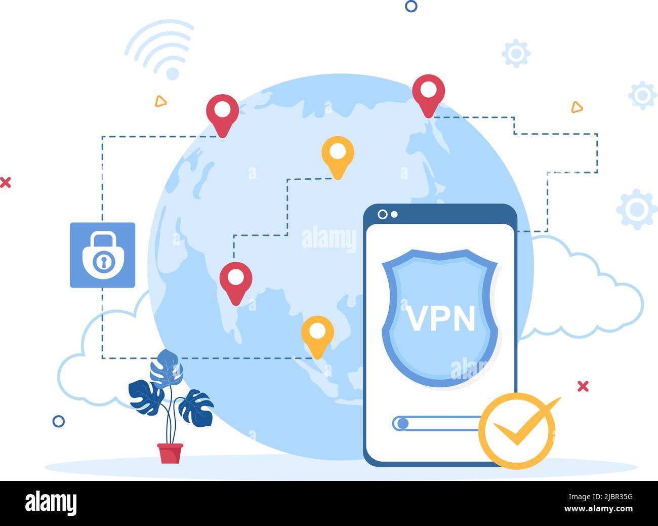 VPN or Virtual Private Network Service Cartoon Vector Illustration to ...