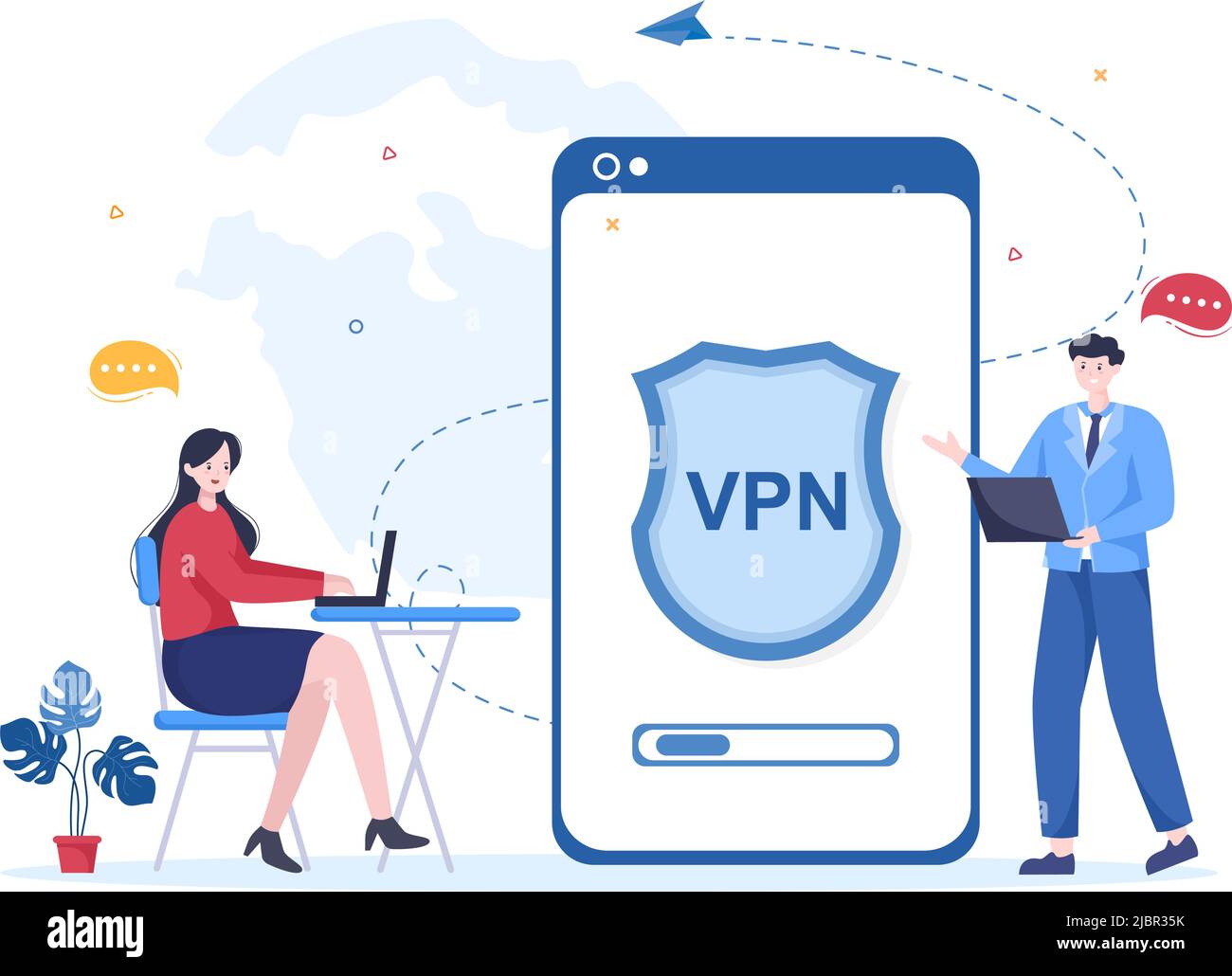 VPN or Virtual Private Network Service Cartoon Vector Illustration to ...