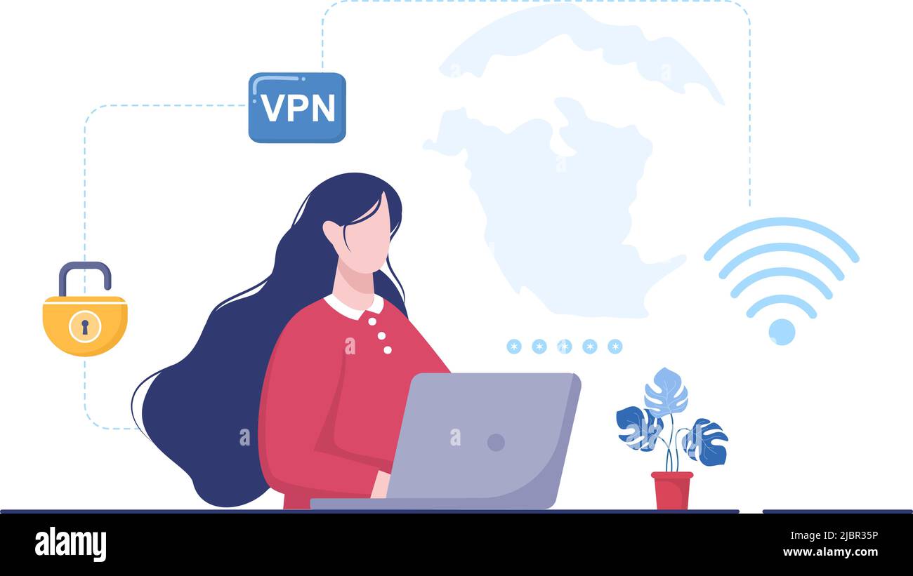 VPN or Virtual Private Network Service Cartoon Vector Illustration to ...
