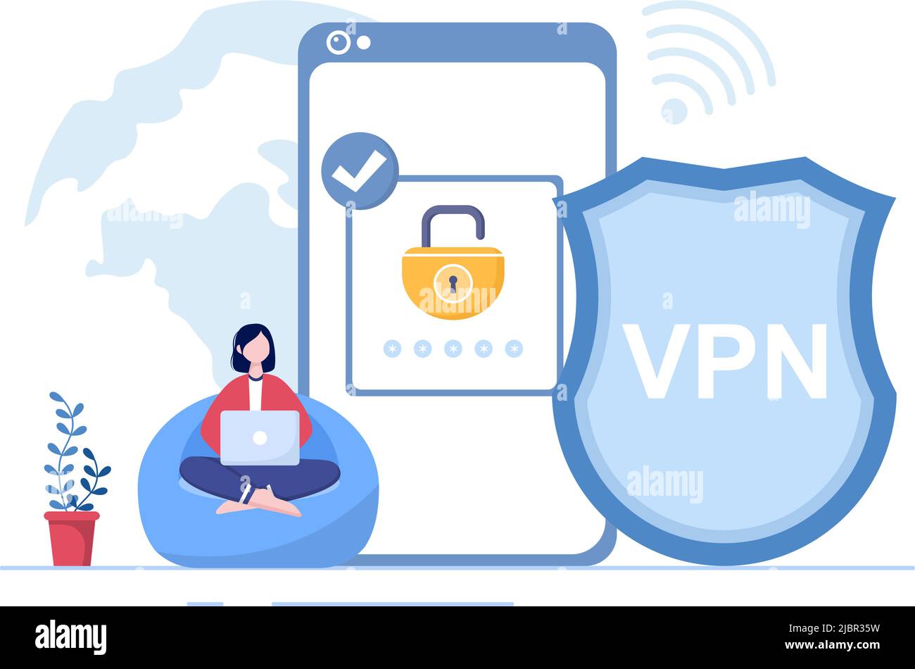 VPN or Virtual Private Network Service Cartoon Vector Illustration to ...