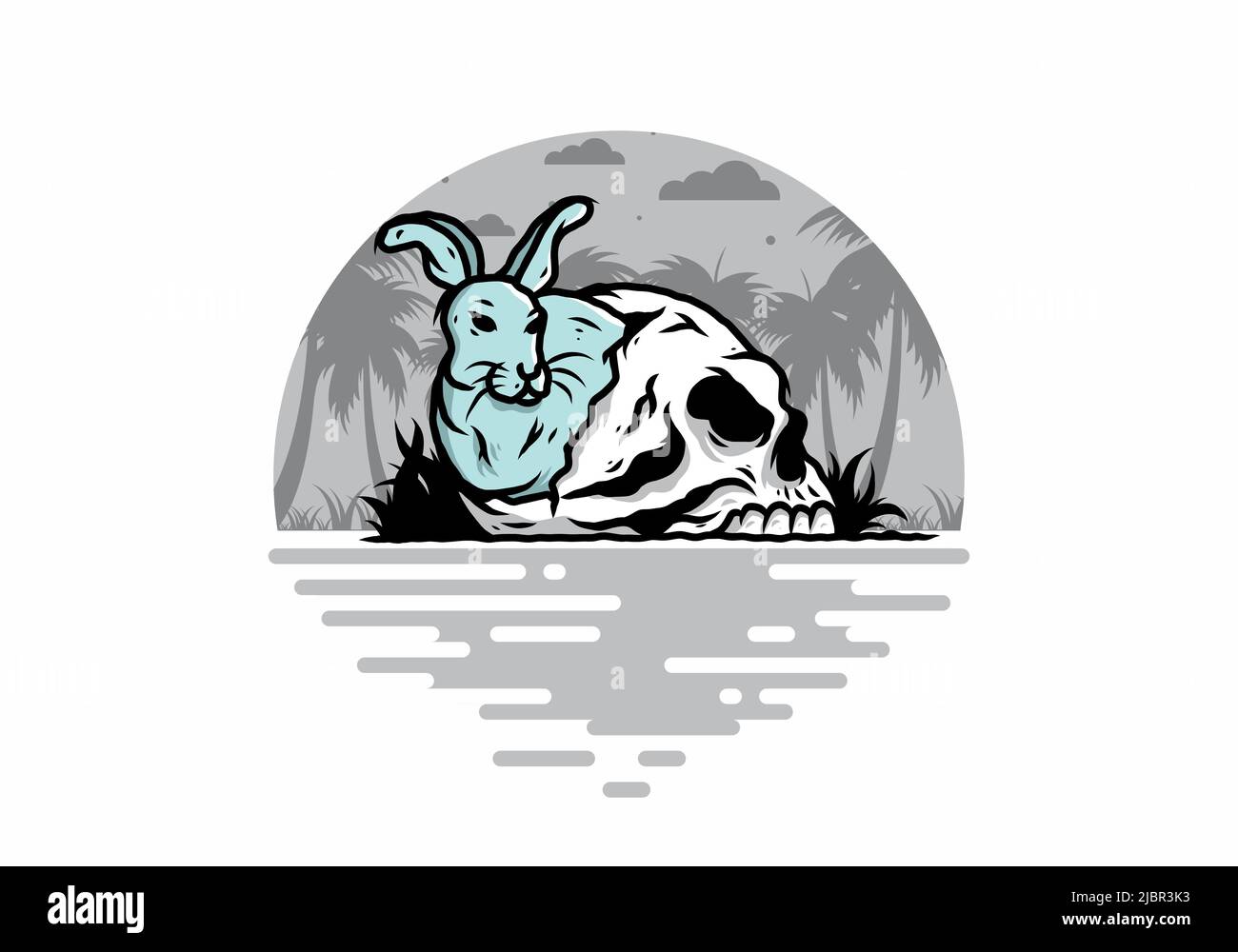 Rabbit hiding inside human skull illustration design Stock Vector Image ...