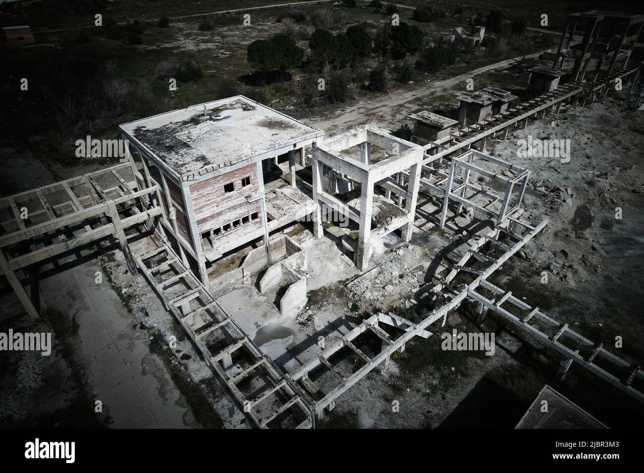 Abandoned industrial dilapidated buildings aerial view Stock Photo - Alamy