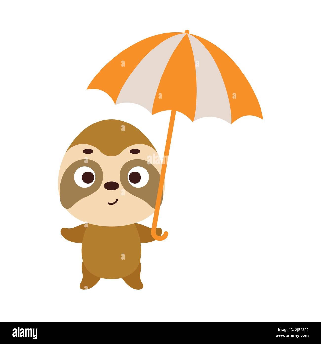 Cute little sloth with umbrella. Cartoon animal character for kids t ...