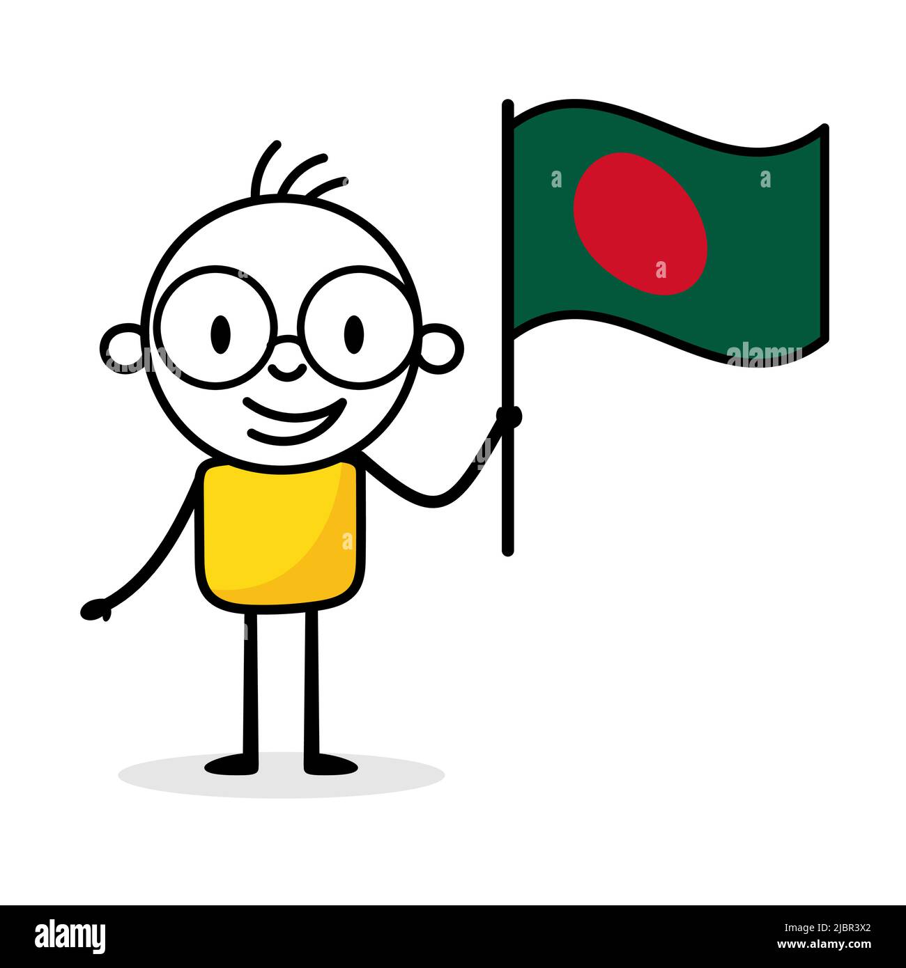 Man holding flag of Bangladesh isolated on white background. Hand drawn ...