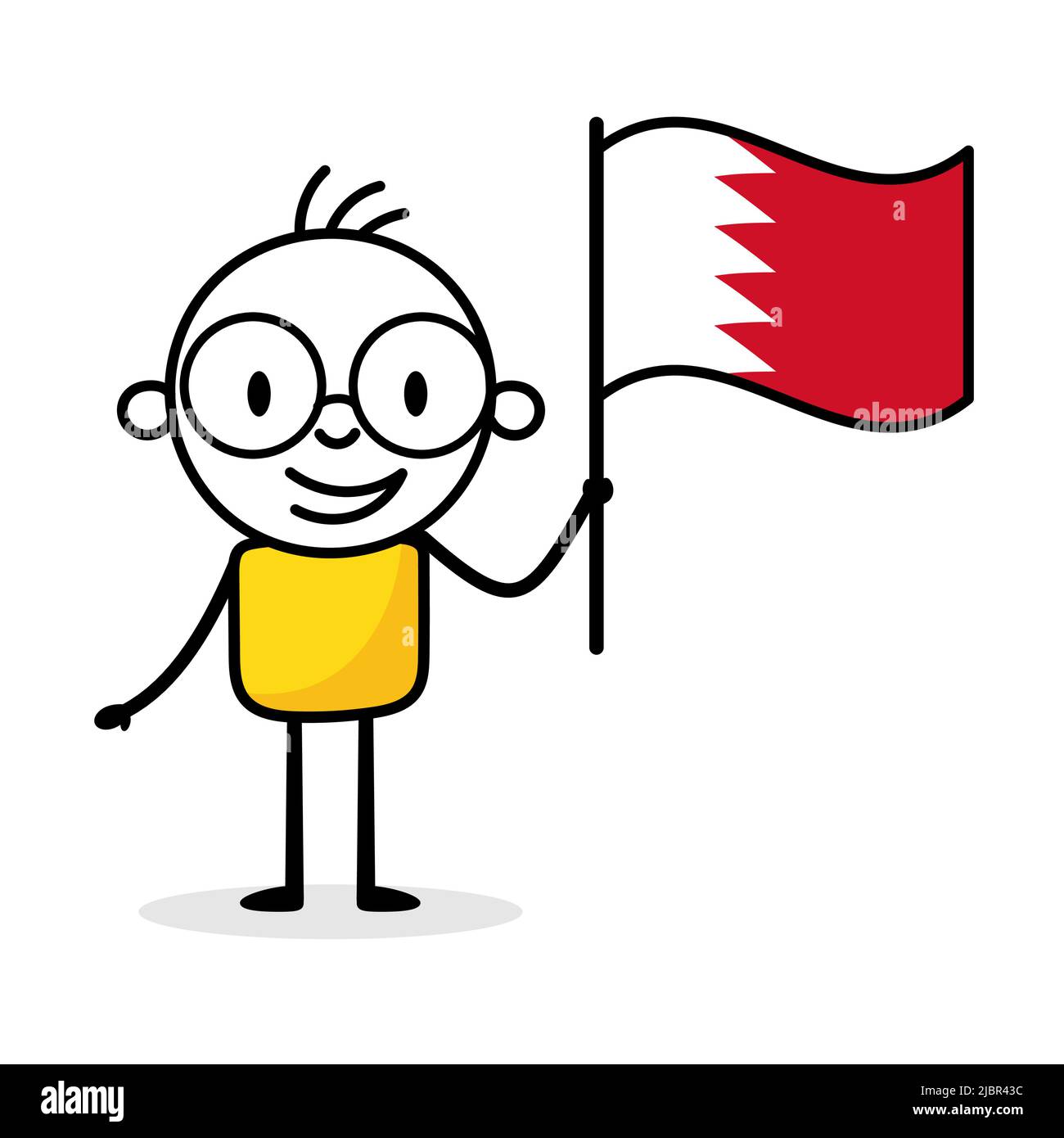 Man holding flag of Bahrain isolated on white background. Hand drawn ...