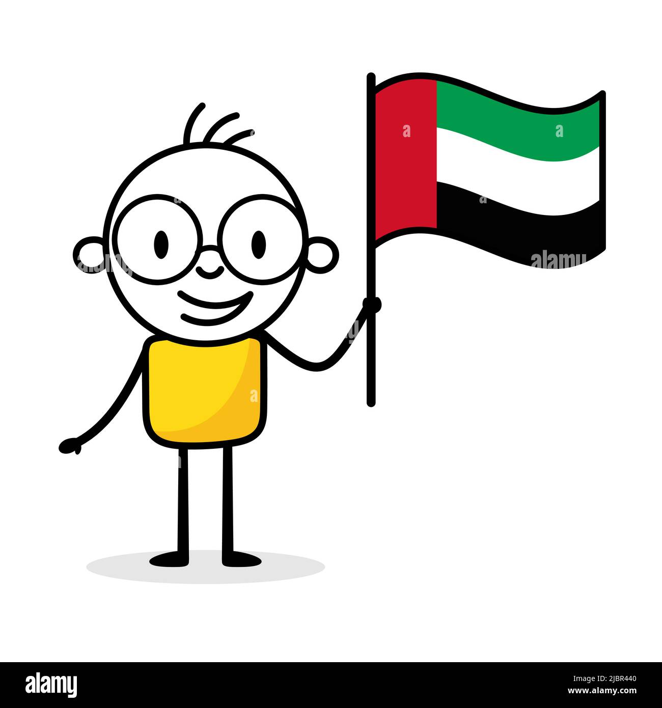 Man holding flag of United Arab Emirates isolated on white background ...