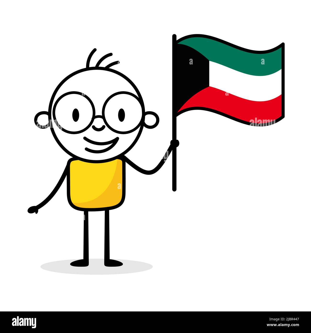 Man holding flag of Kuwait isolated on white background. Hand drawn ...