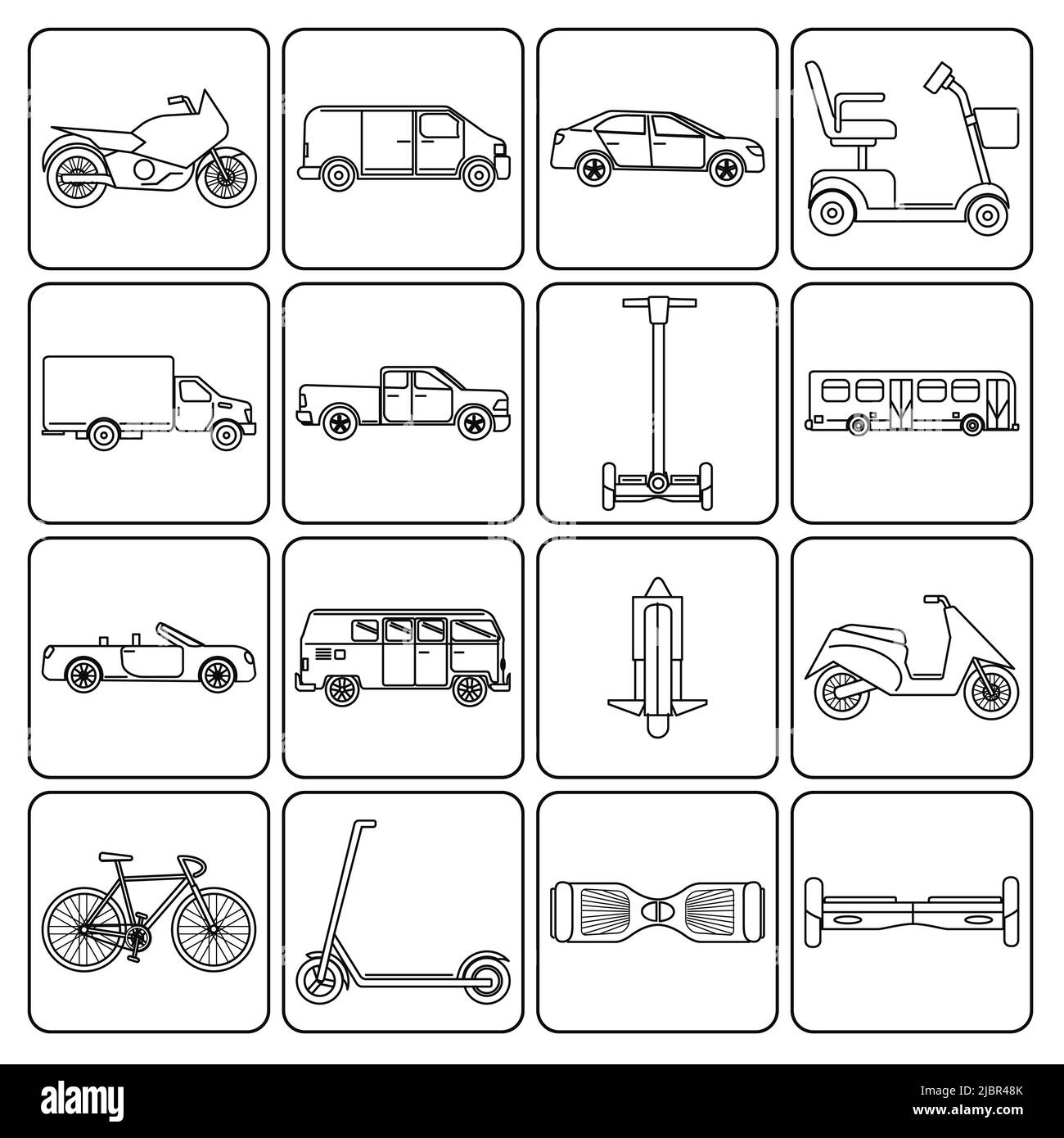 Collection of different transport icons in line art style, isolated on ...