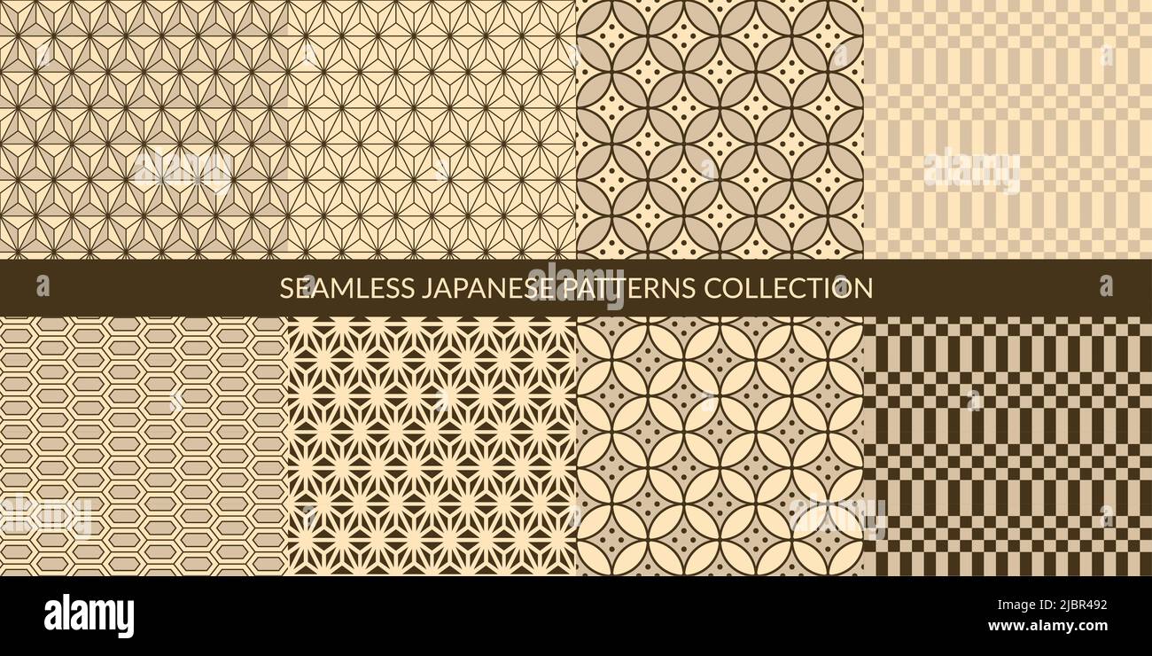 Seamless Ancient Japanese Pattern Set Vector Illustration Background ...