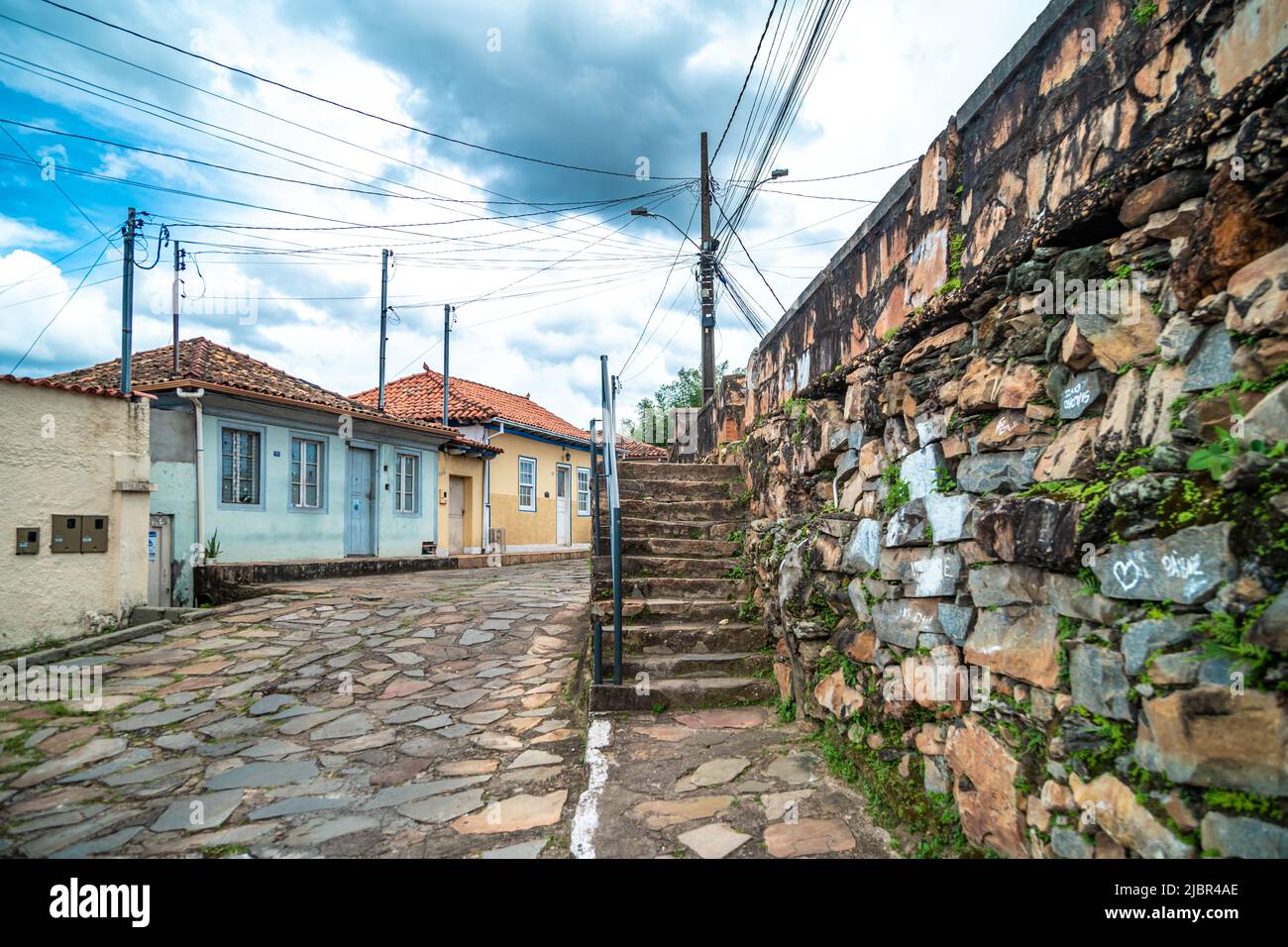 Colorful houses on the street of Diamantina in Brazil in South America ...