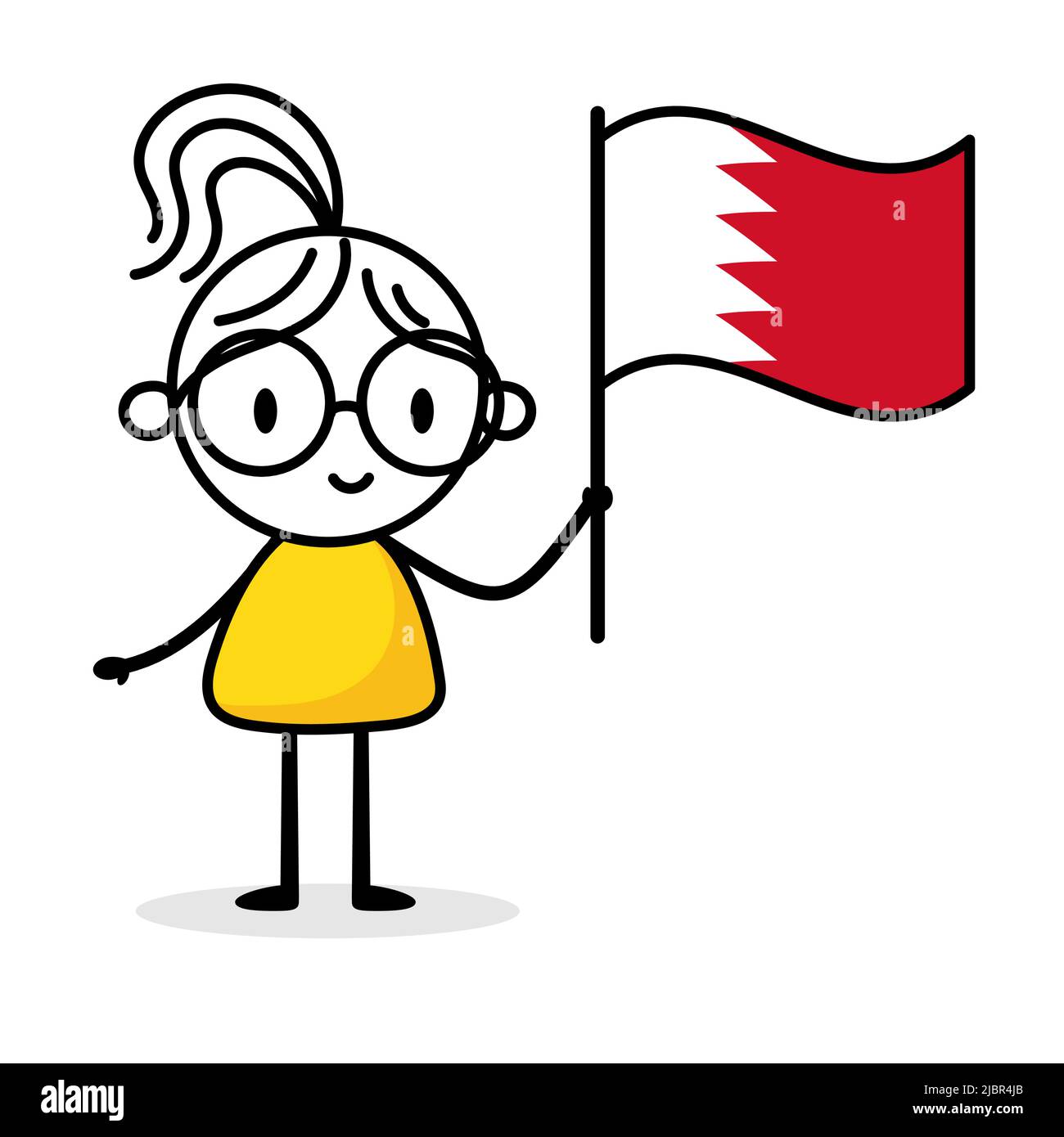 Woman holding flag of Bahrain isolated on white background. Hand drawn ...
