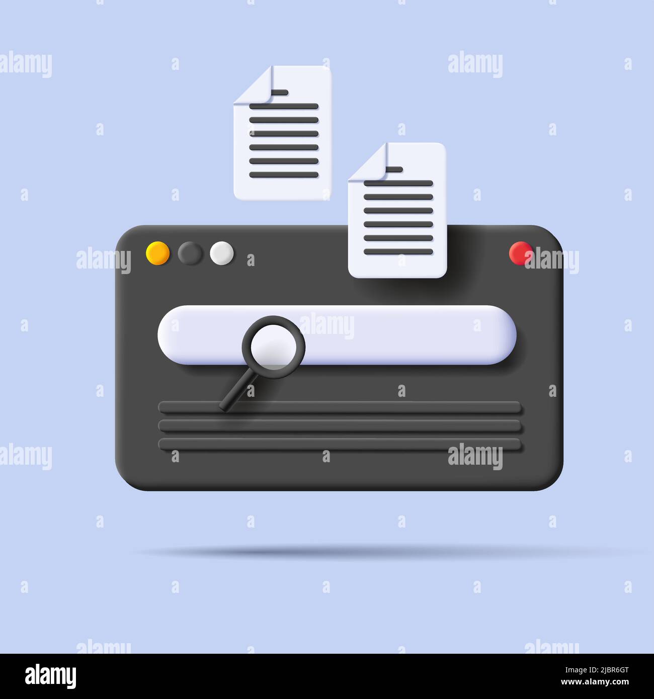 3d render illustration of browser window with search bar and files ...