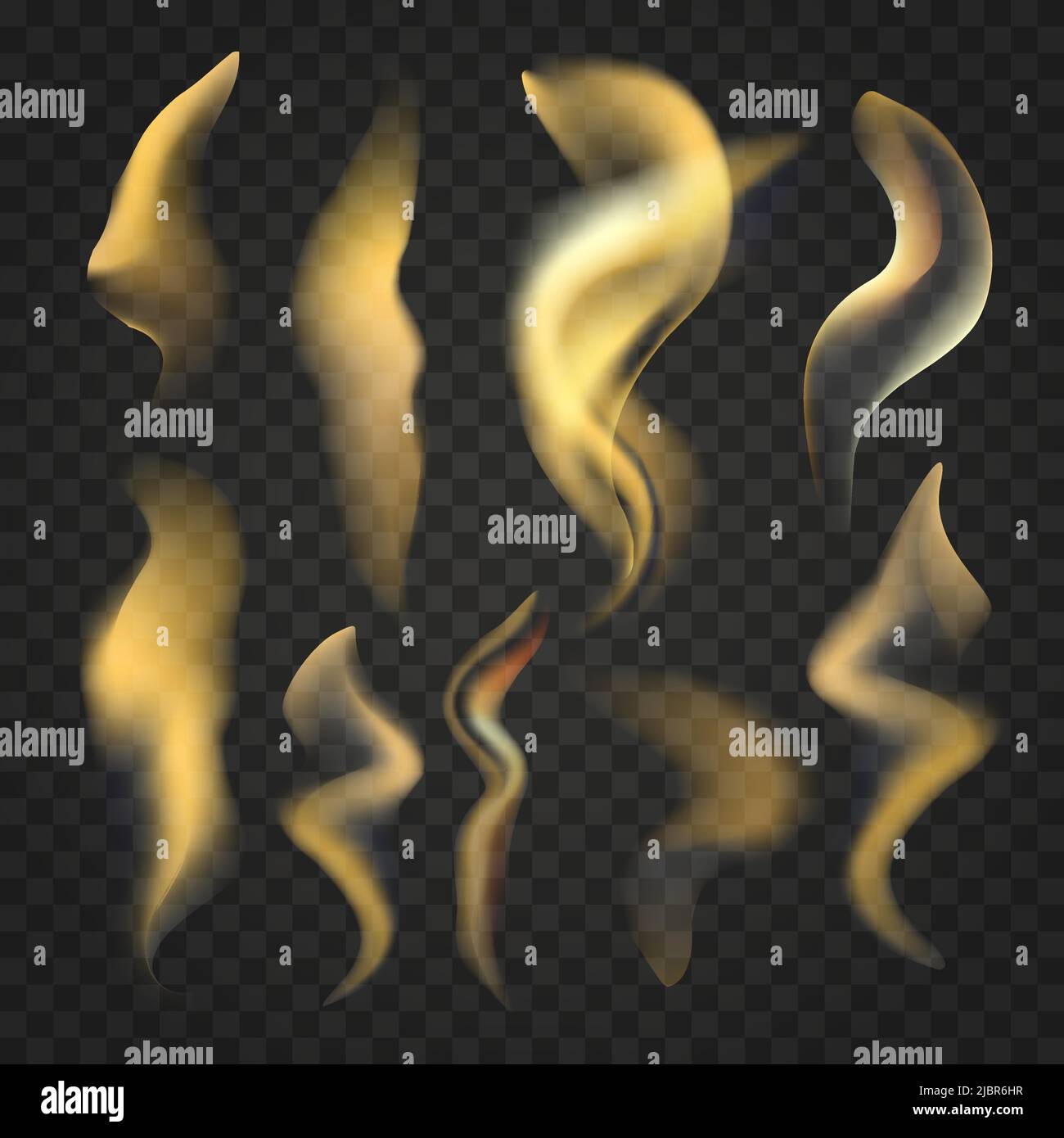 Collection of transparent realistic fire flames isolated on dark ...